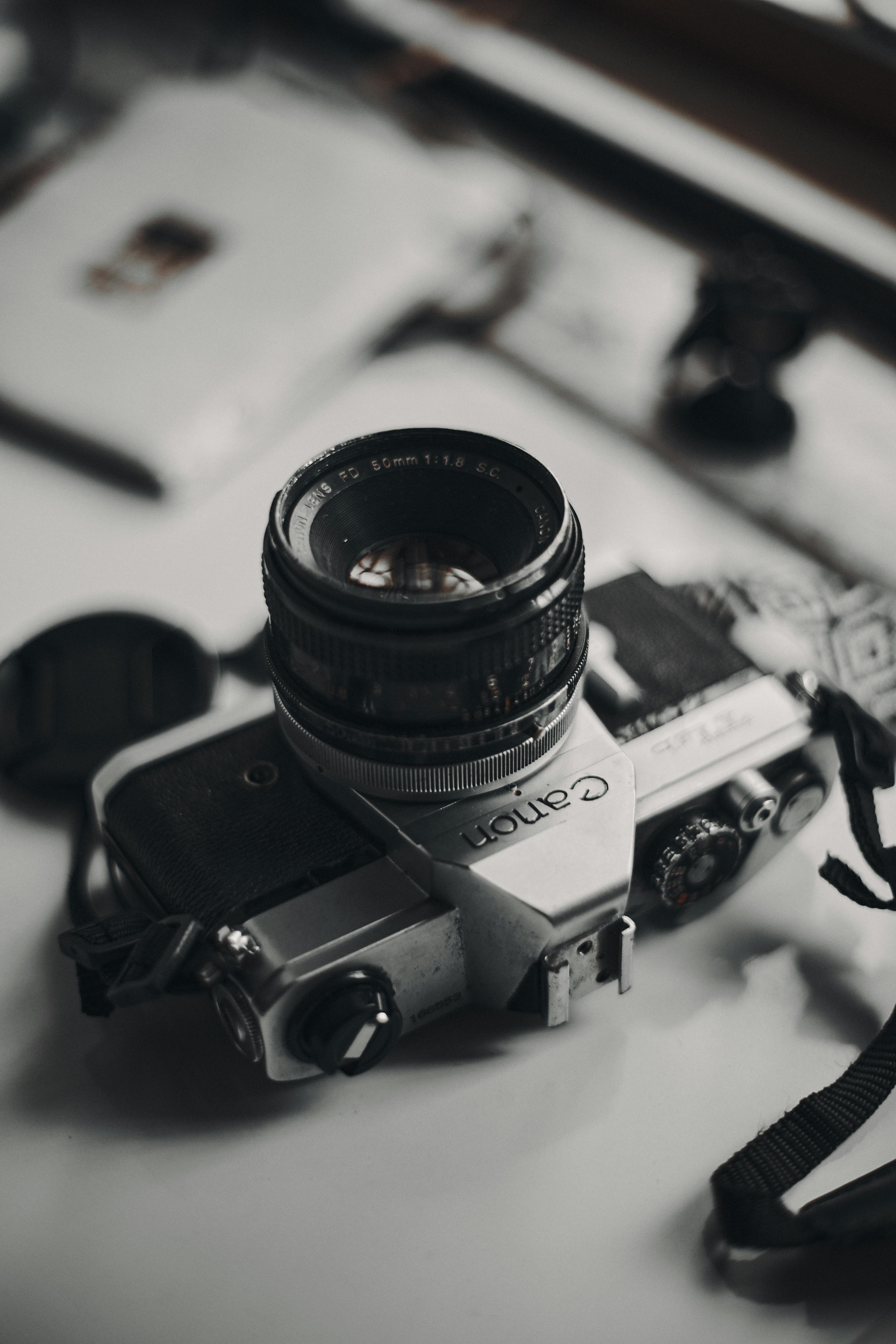 A Grayscale of a Canon Camera · Free Stock Photo