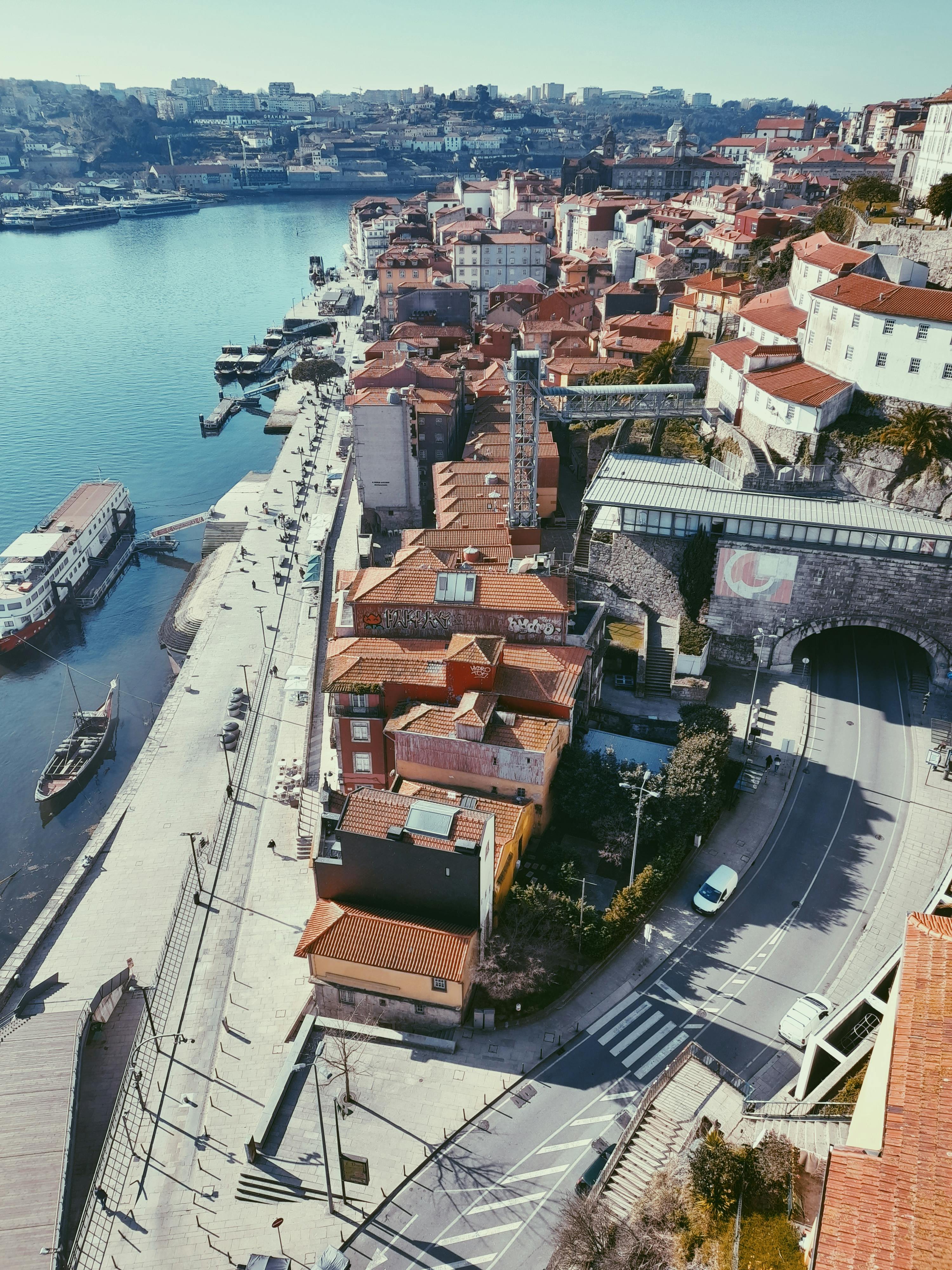 Aerial View of a Port Near City Buildings · Free Stock Photo