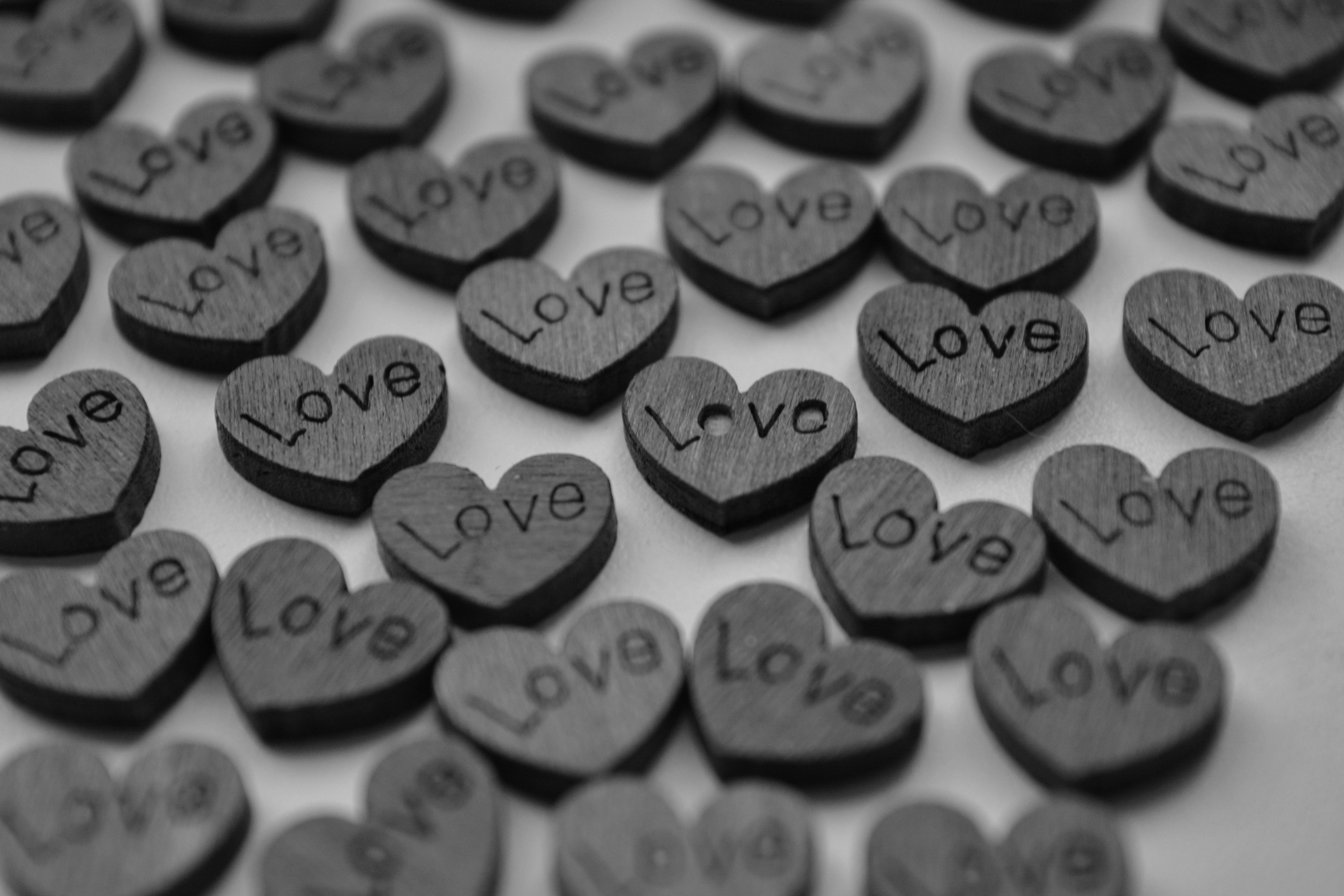 Grayscale Photo of Wooden Heart Shape · Free Stock Photo