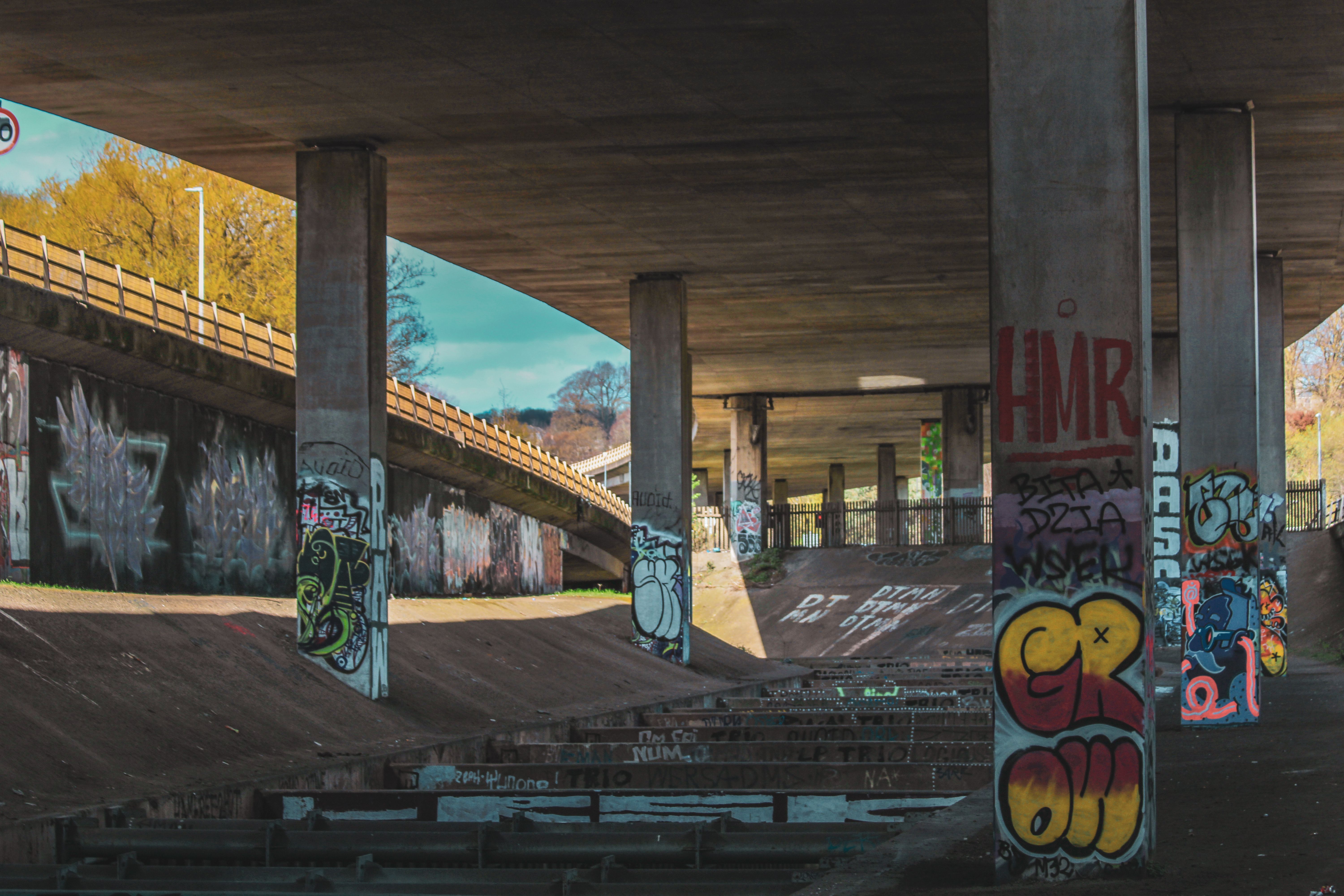 Concrete Bridge Piers with Graffiti · Free Stock Photo