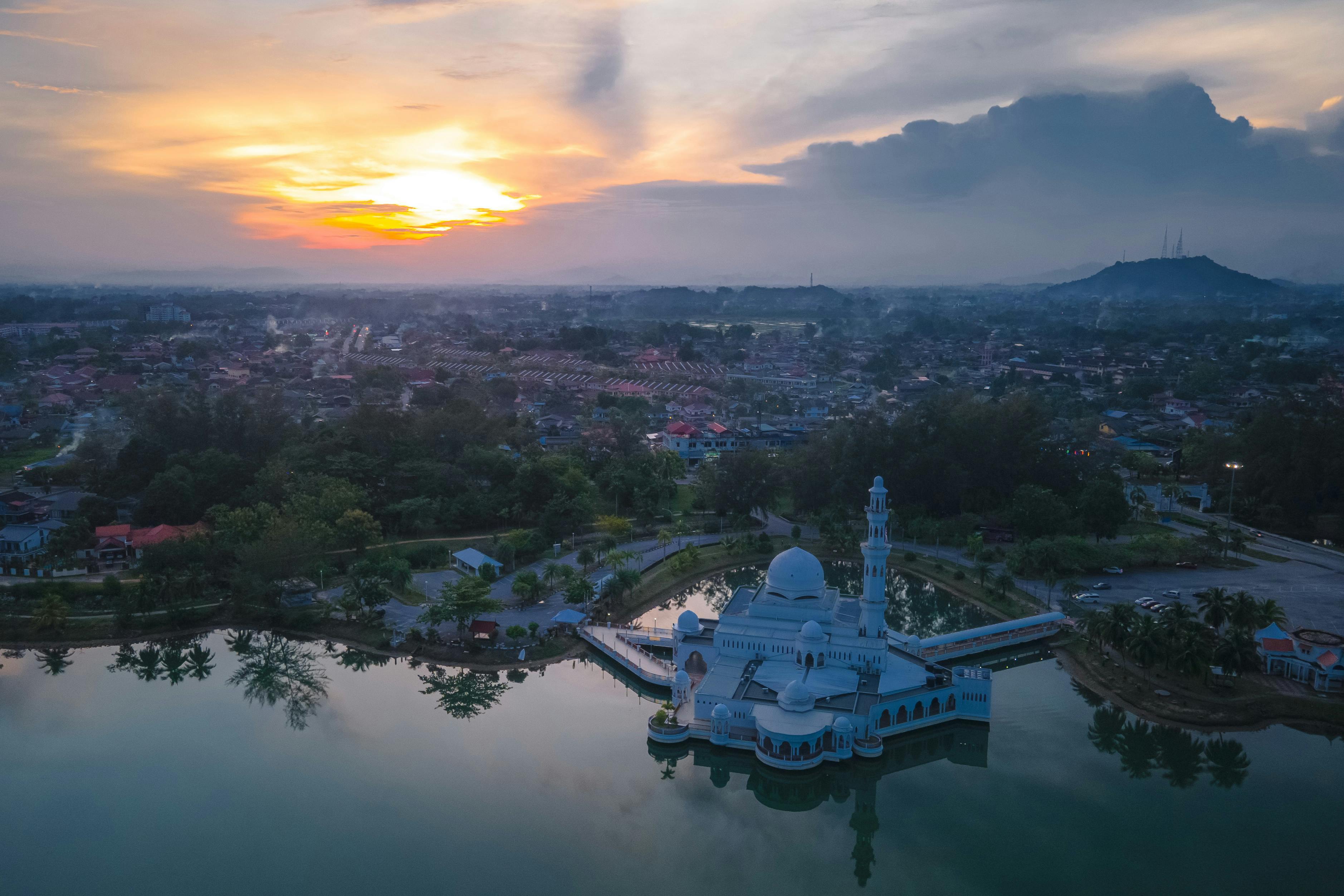 Aerial View of Mosque Beside the River · Free Stock Photo