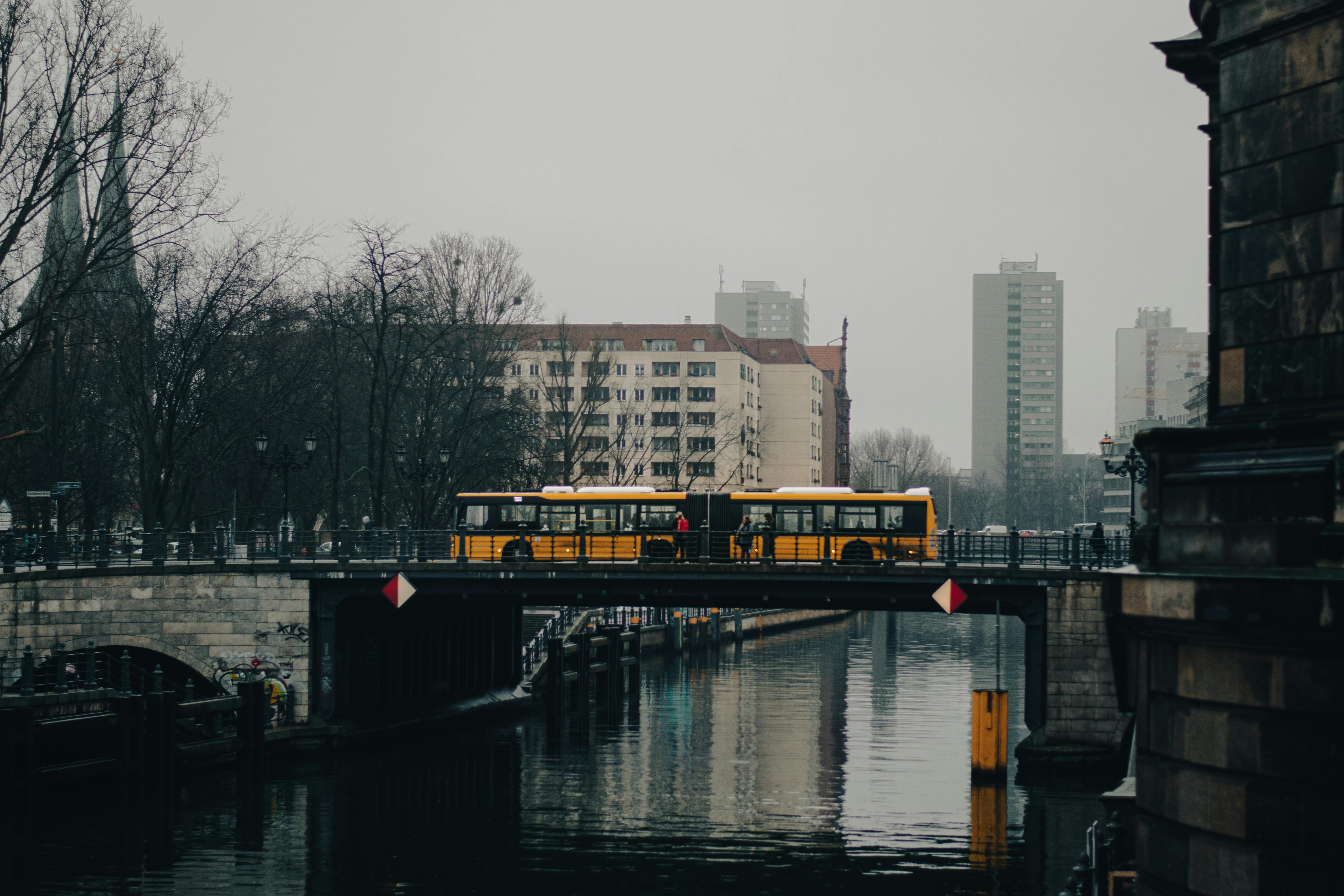 A Bus Crossing a Bridge · Free Stock Photo