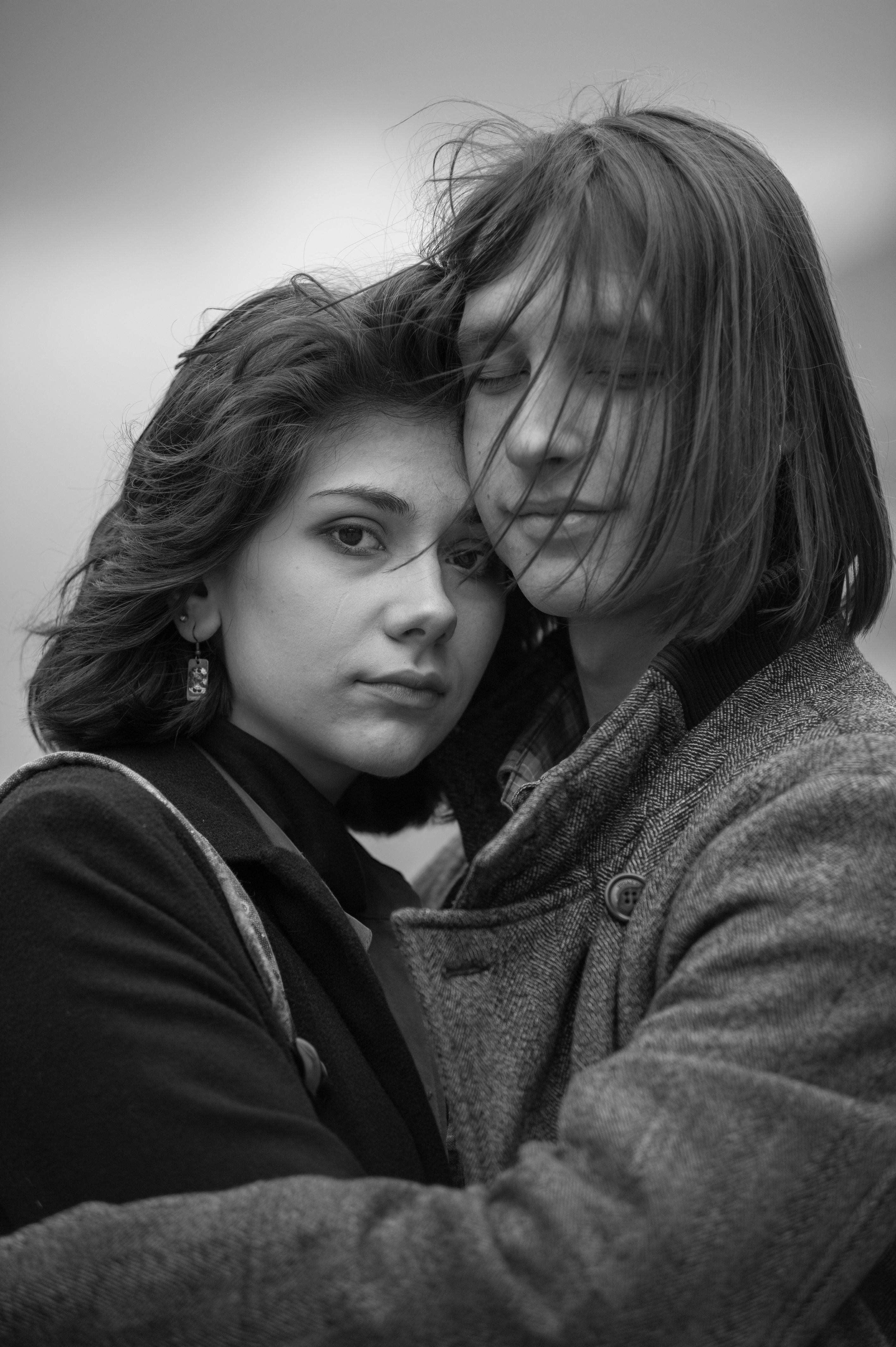 Grayscale Photo of a Couple Hugging · Free Stock Photo