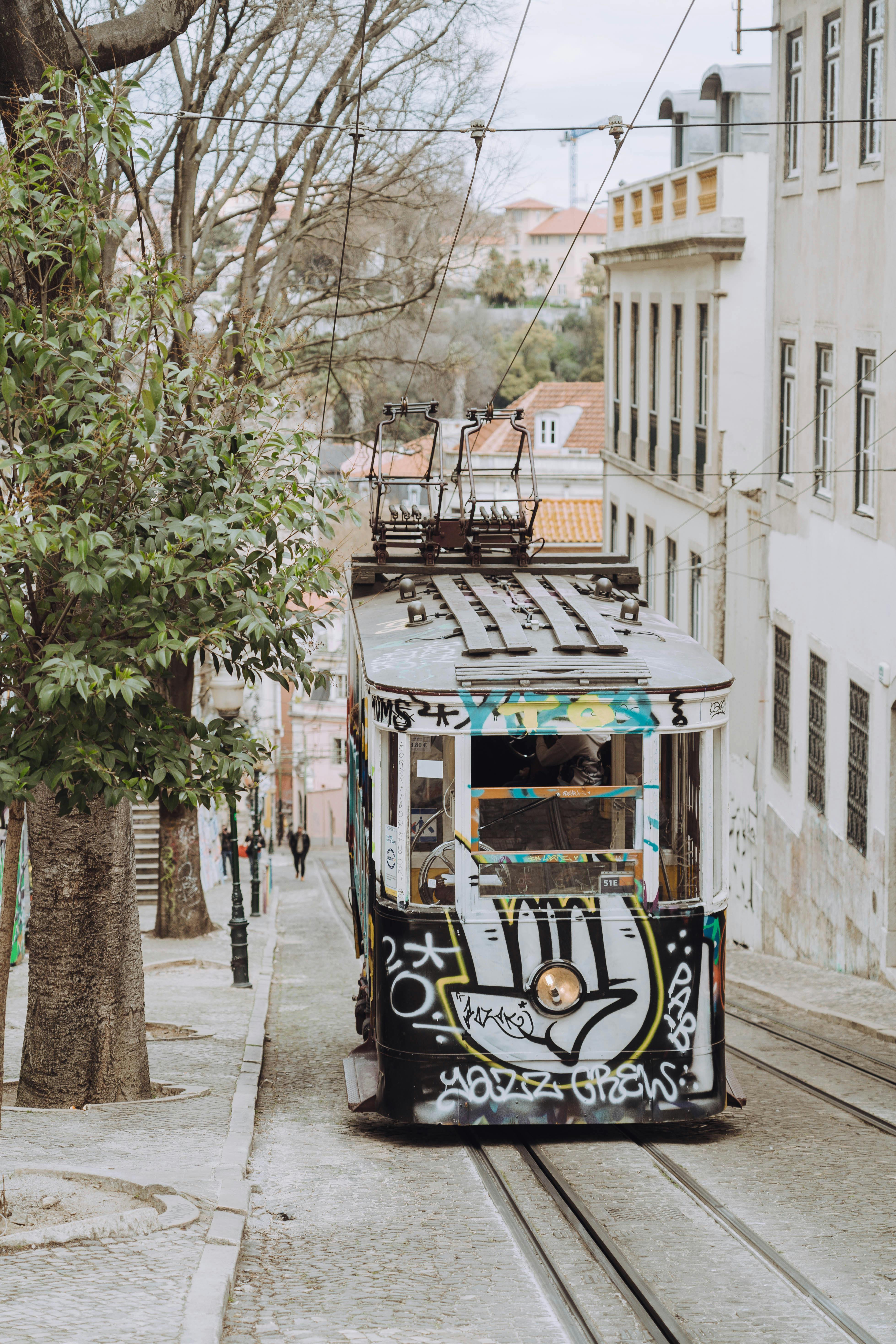 Tram in an Inclined Road · Free Stock Photo