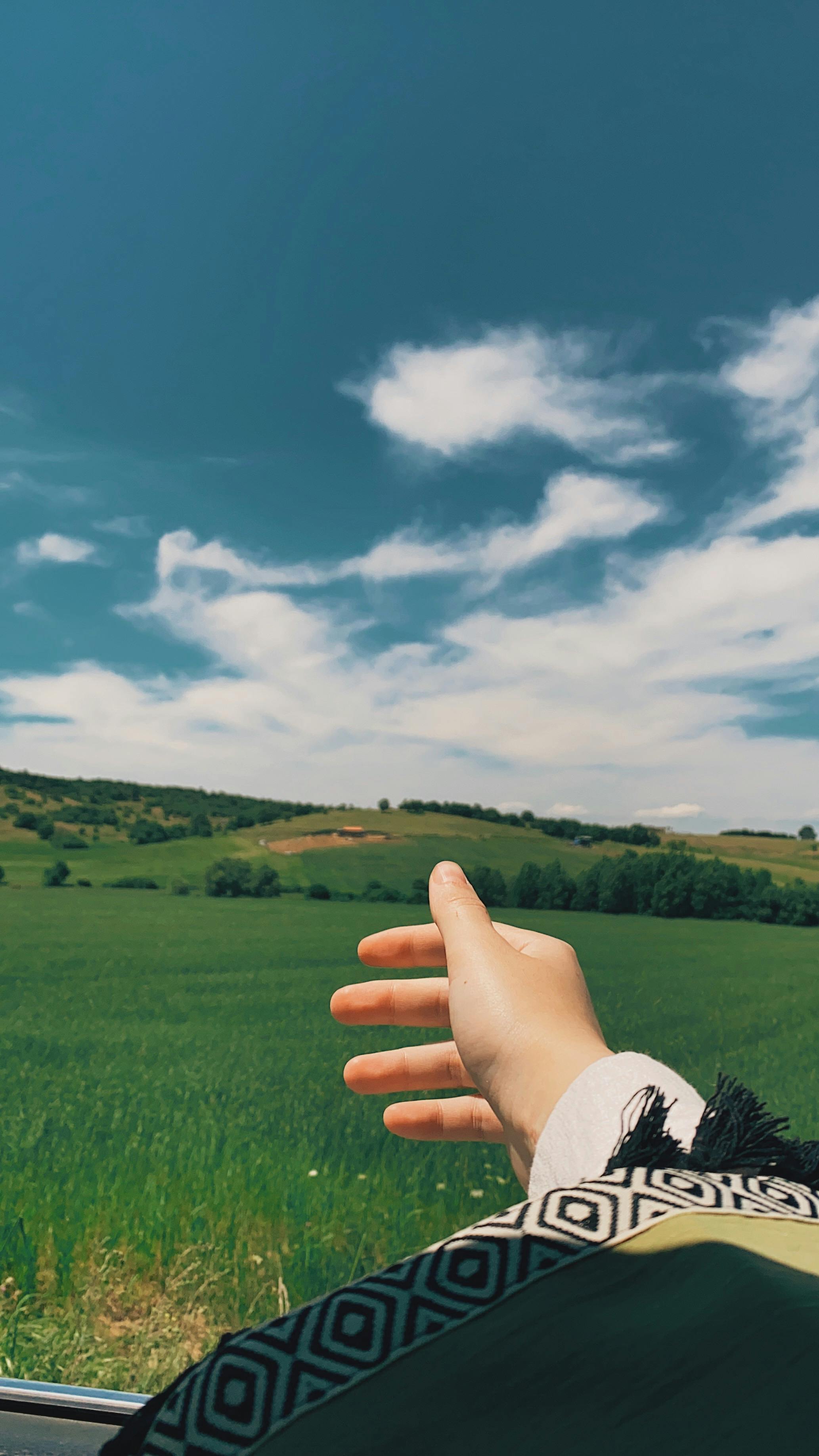 Hand Reaching Out on a Green Grass Field · Free Stock Photo