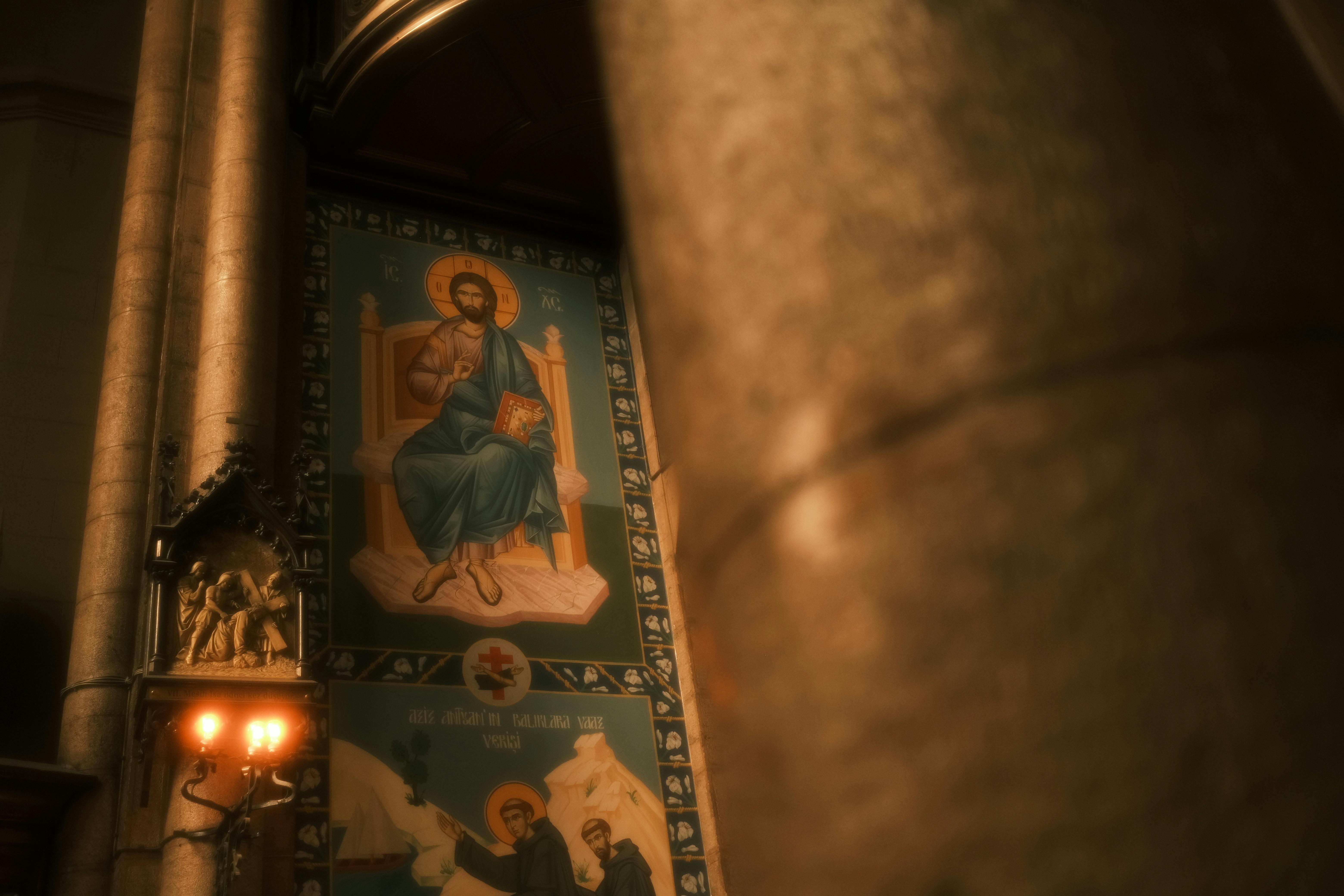 Banner with Jesus Christ Hanging inside a Church · Free Stock Photo