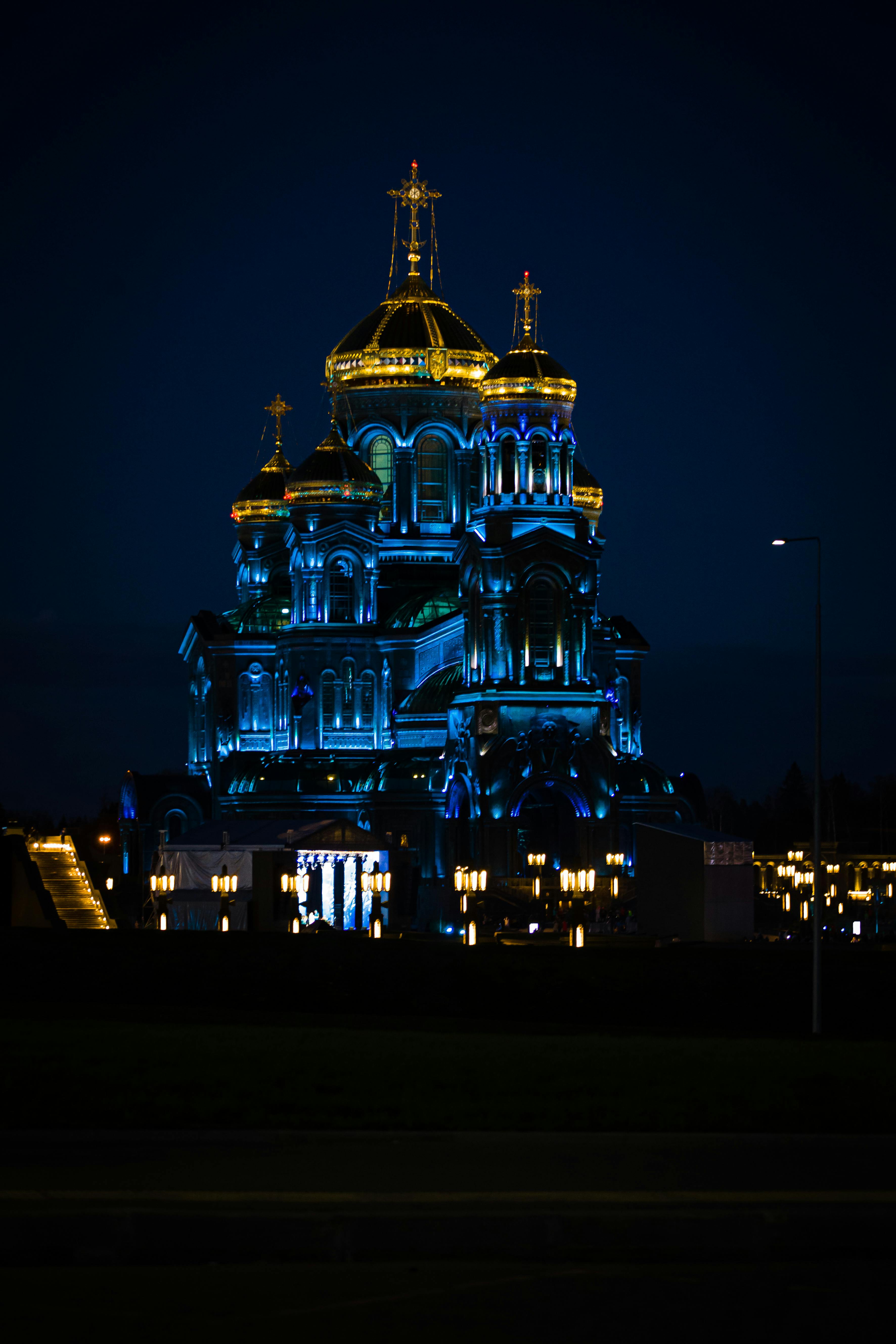 Illuminated Orthodox Church at Night · Free Stock Photo