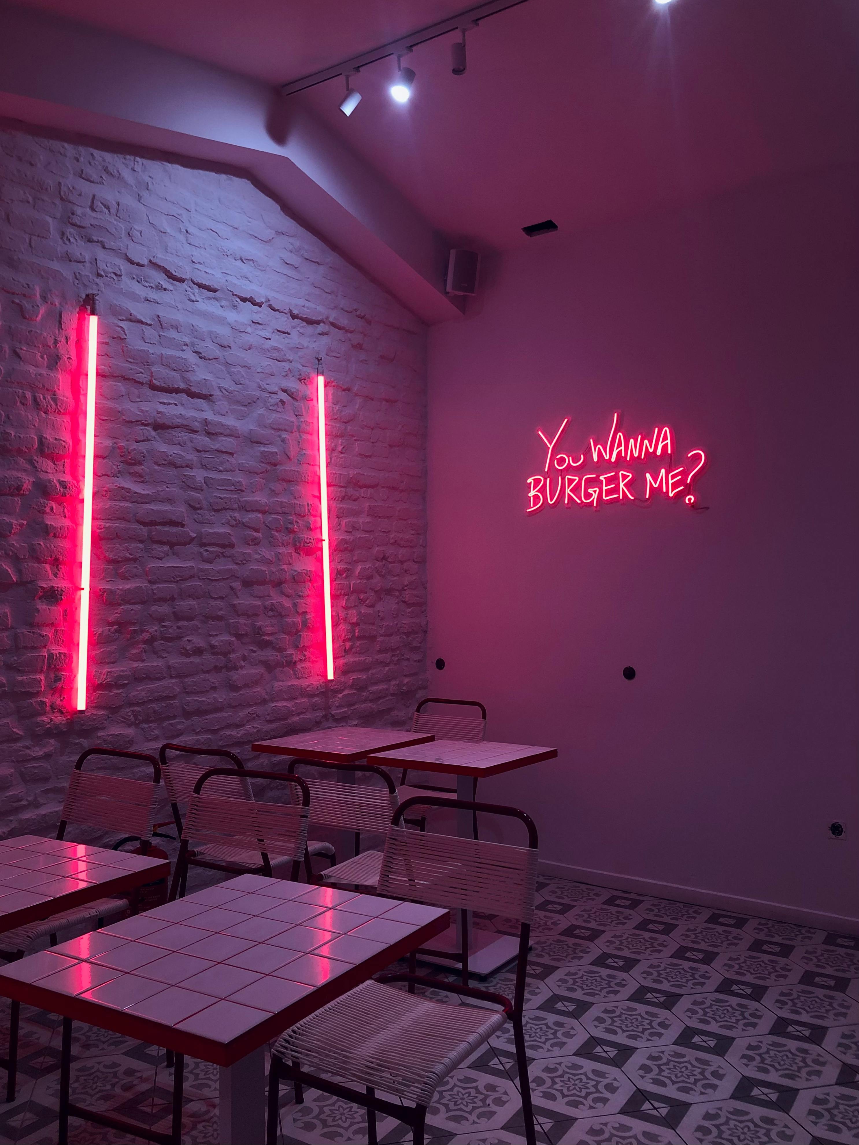 Neon Text on Wall in Restaurant · Free Stock Photo