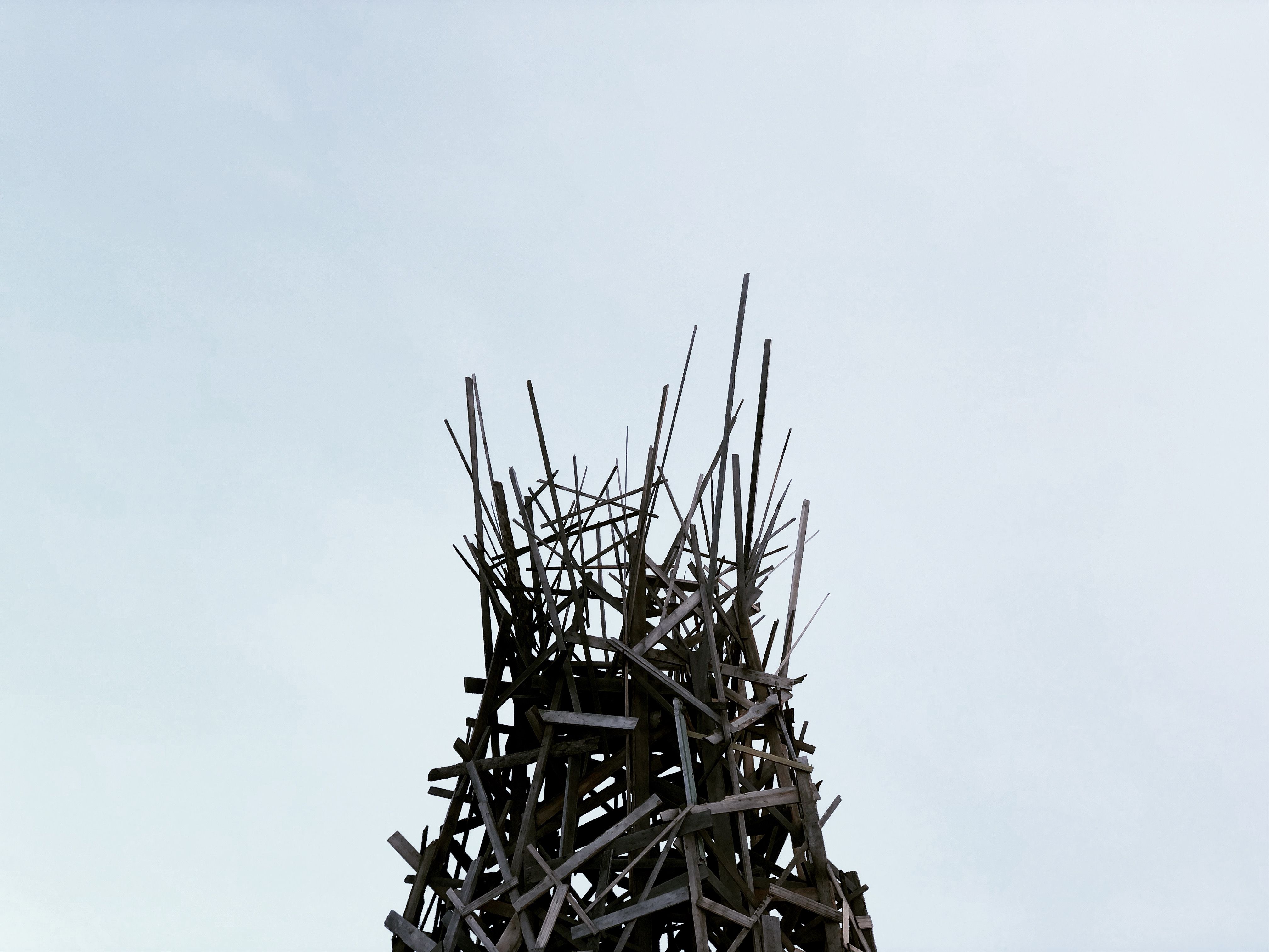 Abstract Wooden Installation against Bright Sky · Free Stock Photo