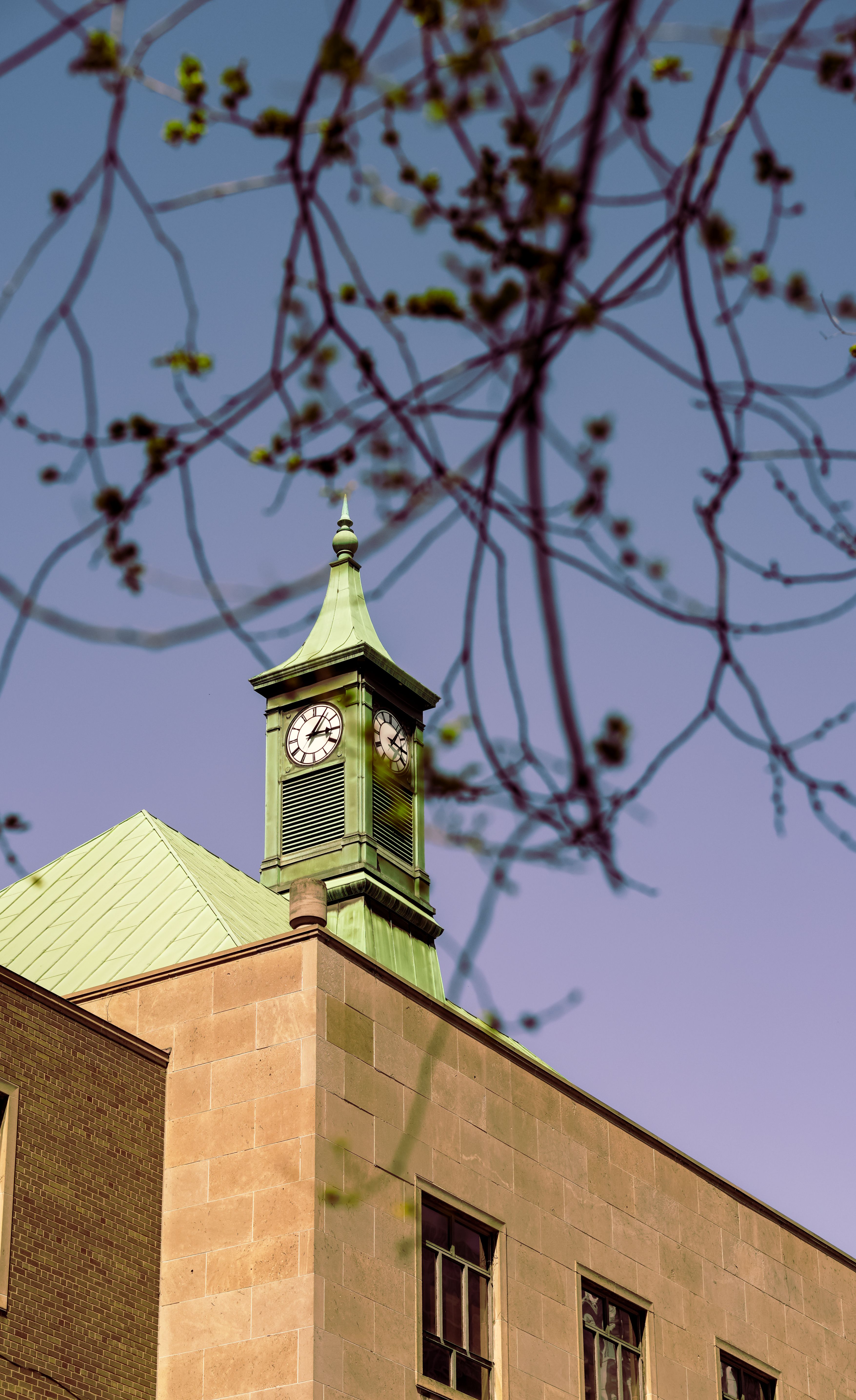Clock Tower Near Buildings Under a Purple Sky · Free Stock Photo