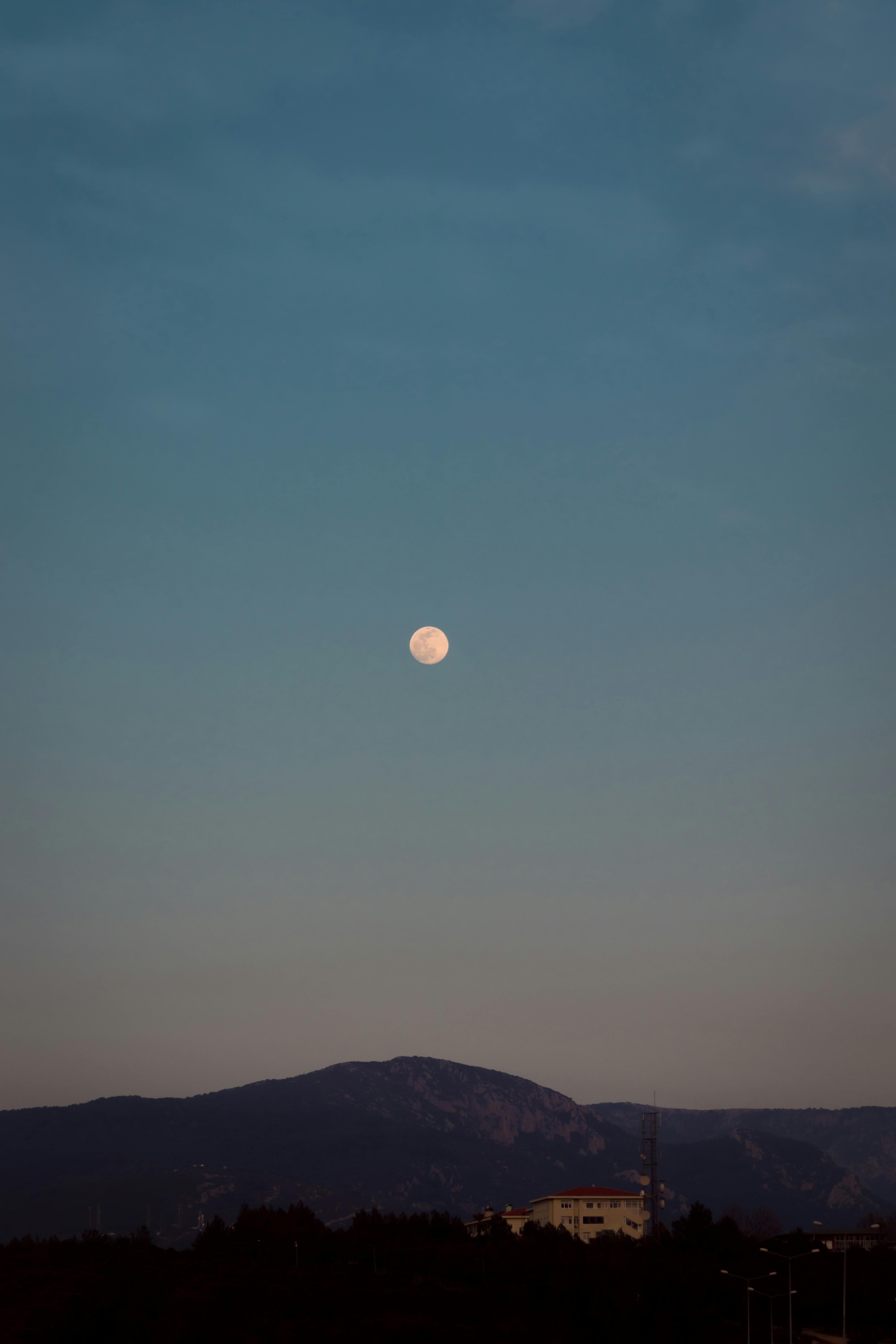 View of a Full Moon over Mountains at Sunset · Free Stock Photo