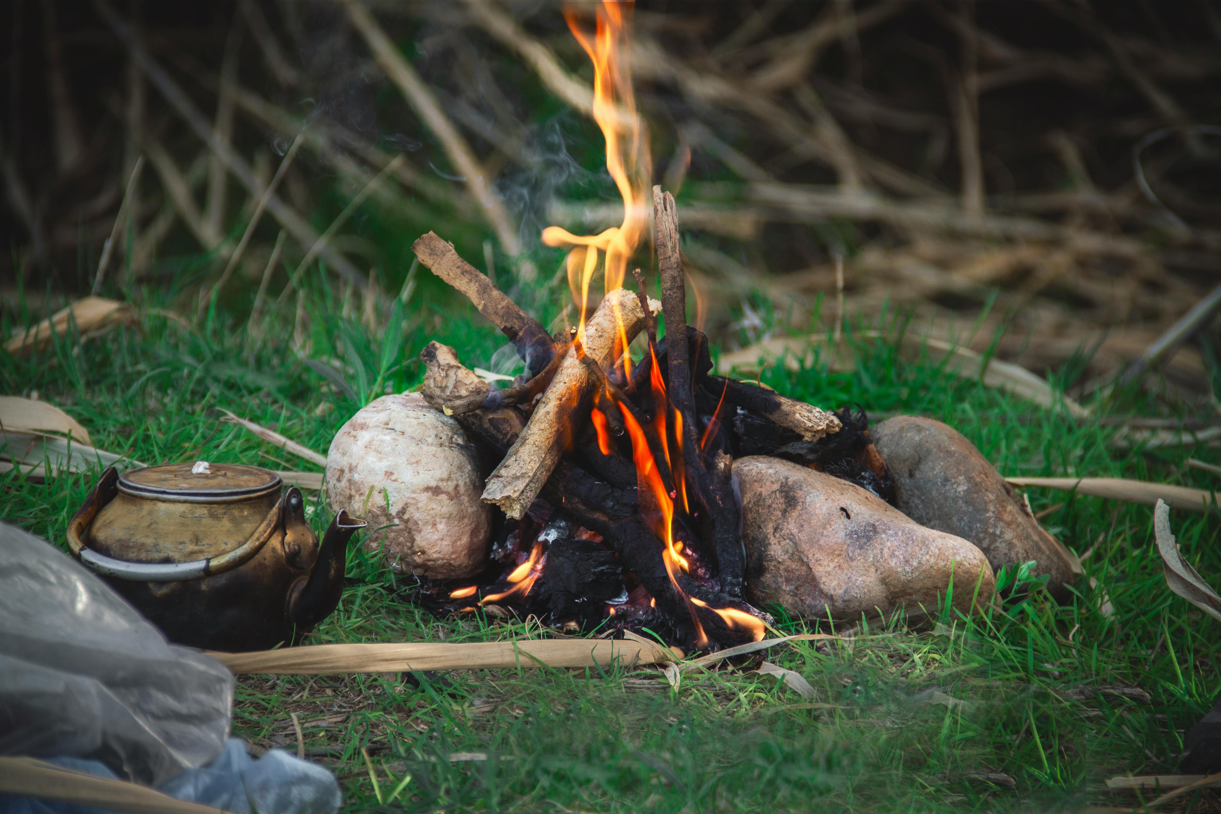 Lit Bonfire Outdoors during Nighttime · Free Stock Photo