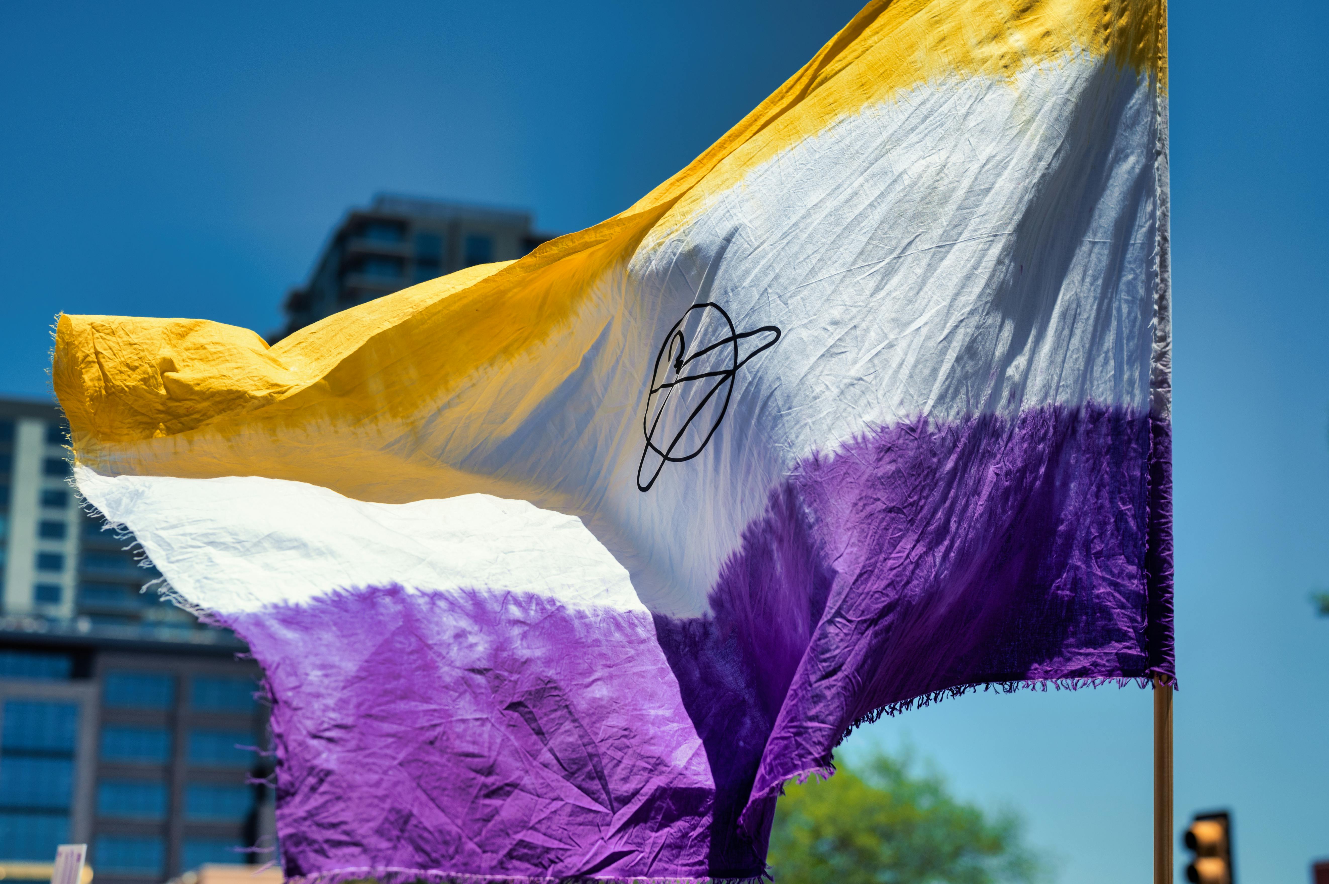 Close-up of a Womens Suffrage Flag at a Protest about Womens Rights ...