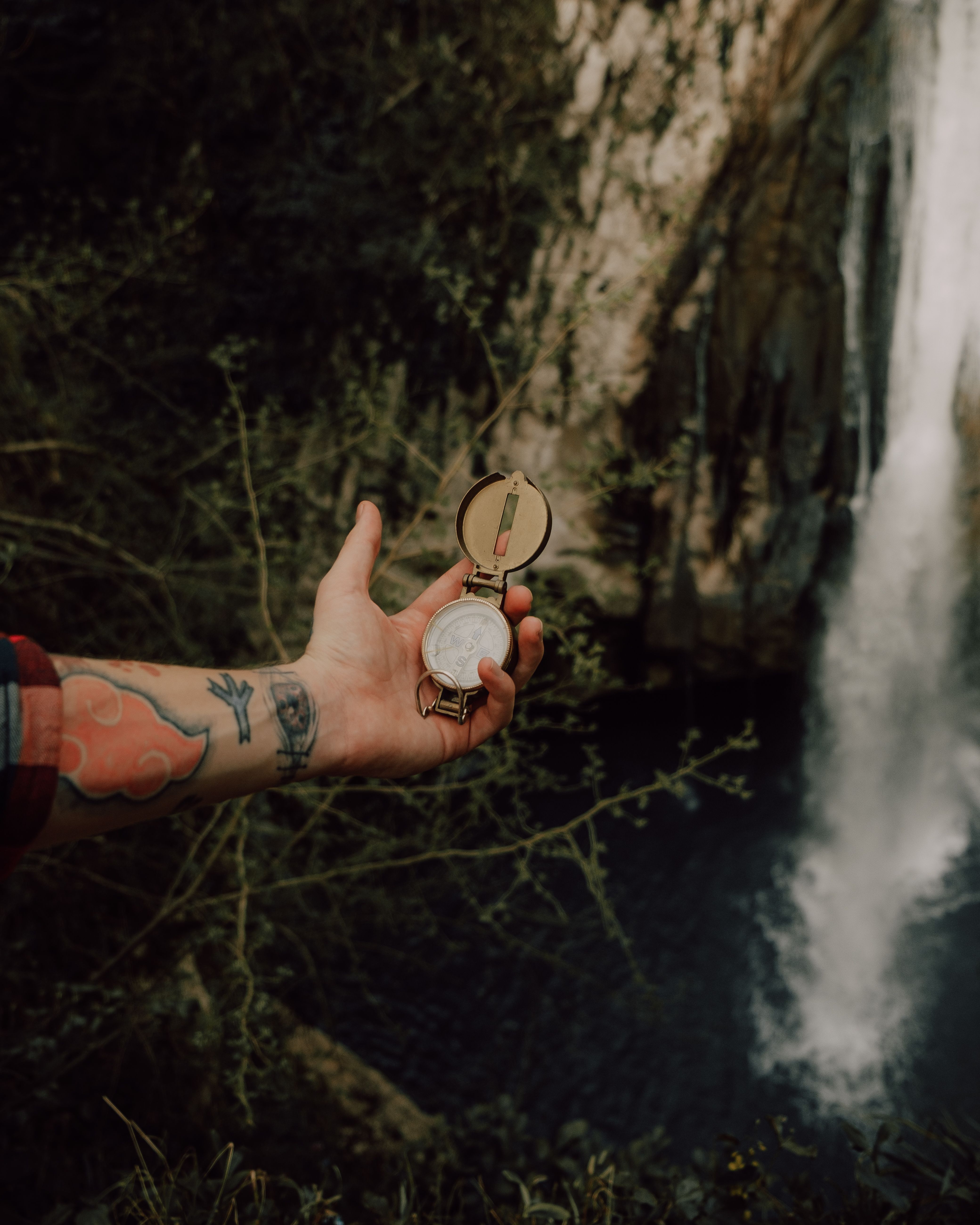 Tattooed Hand Holding Out Compass · Free Stock Photo
