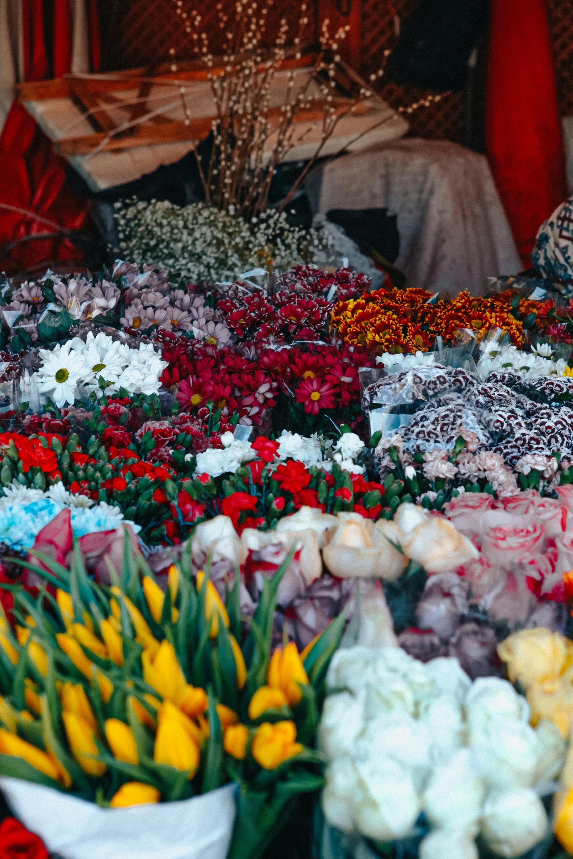 Woman Sitting Near a Flower Stand · Free Stock Photo