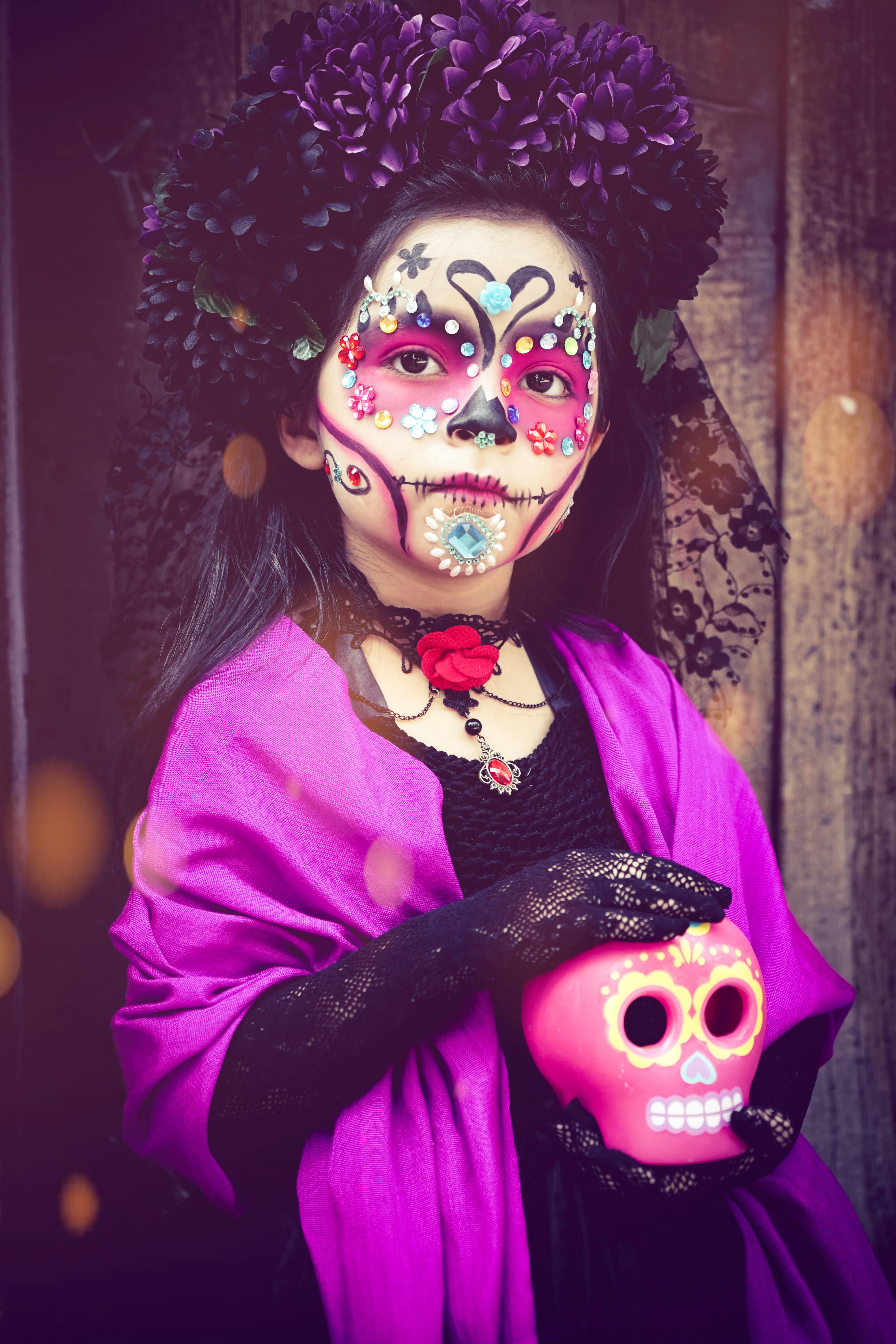 Girl Wearing Makeup and Costume of Catrina · Free Stock Photo