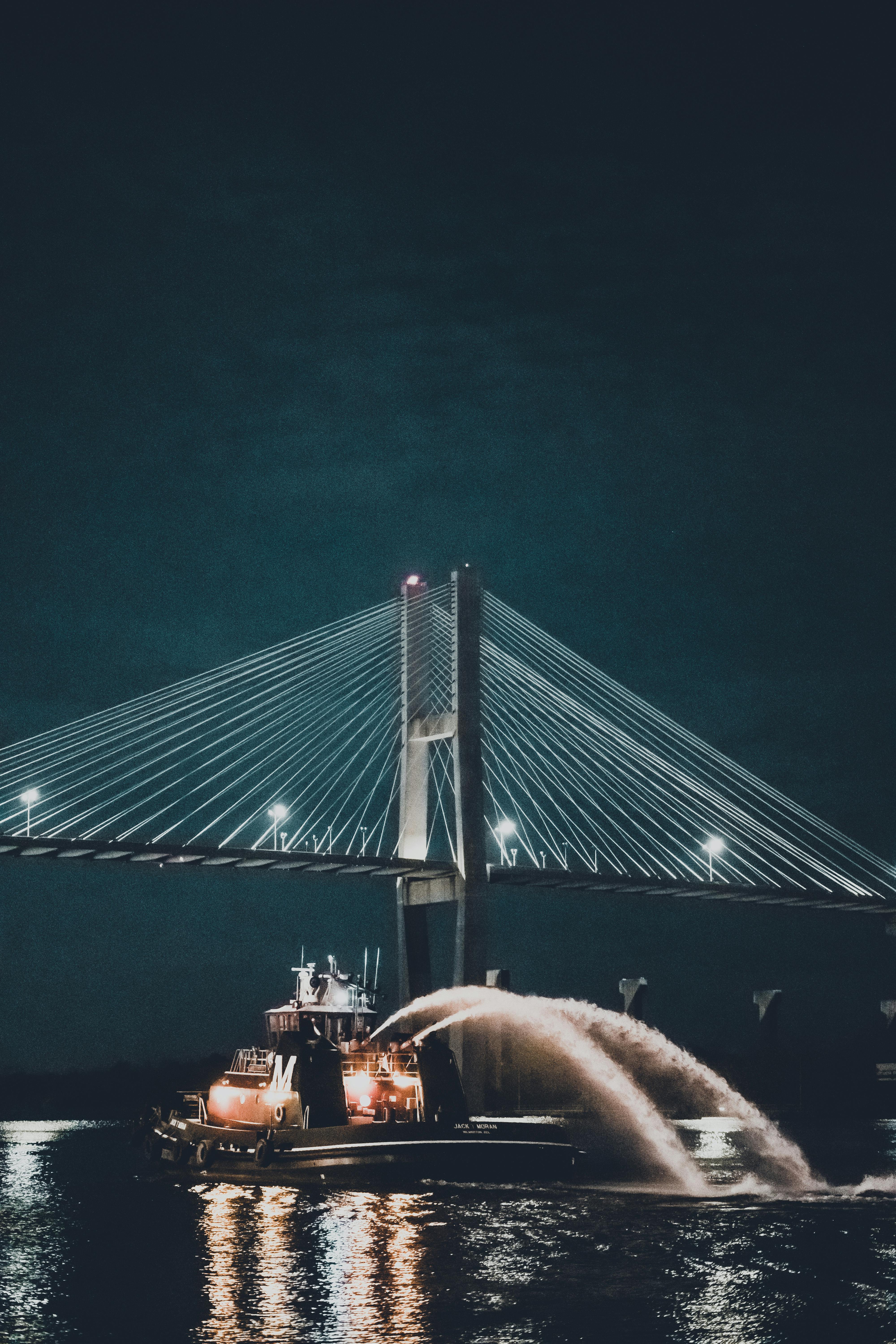 Boat Under the Bridge During Night Time · Free Stock Photo