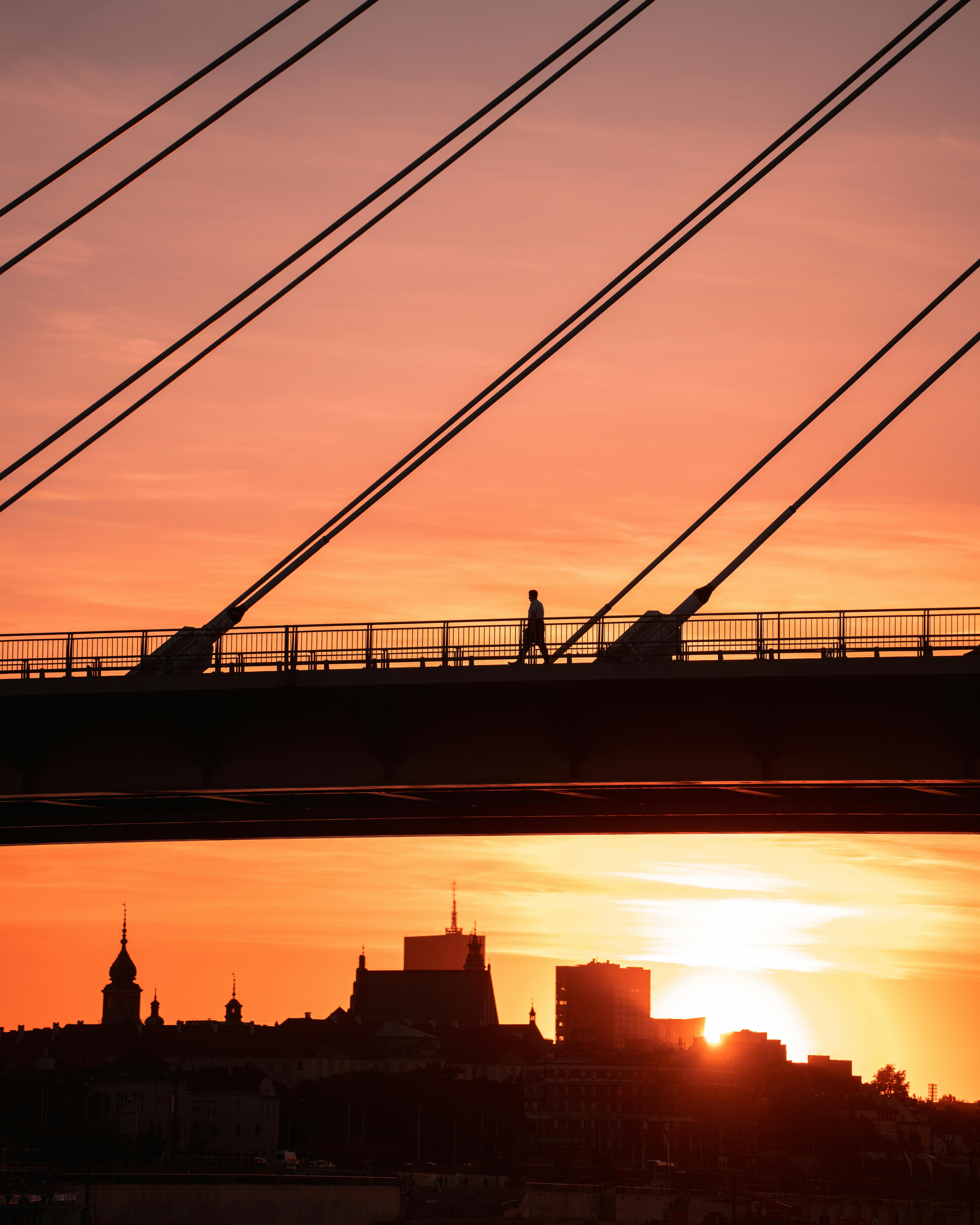 People Walking on a Bridge in a City During Sunset · Free Stock Photo