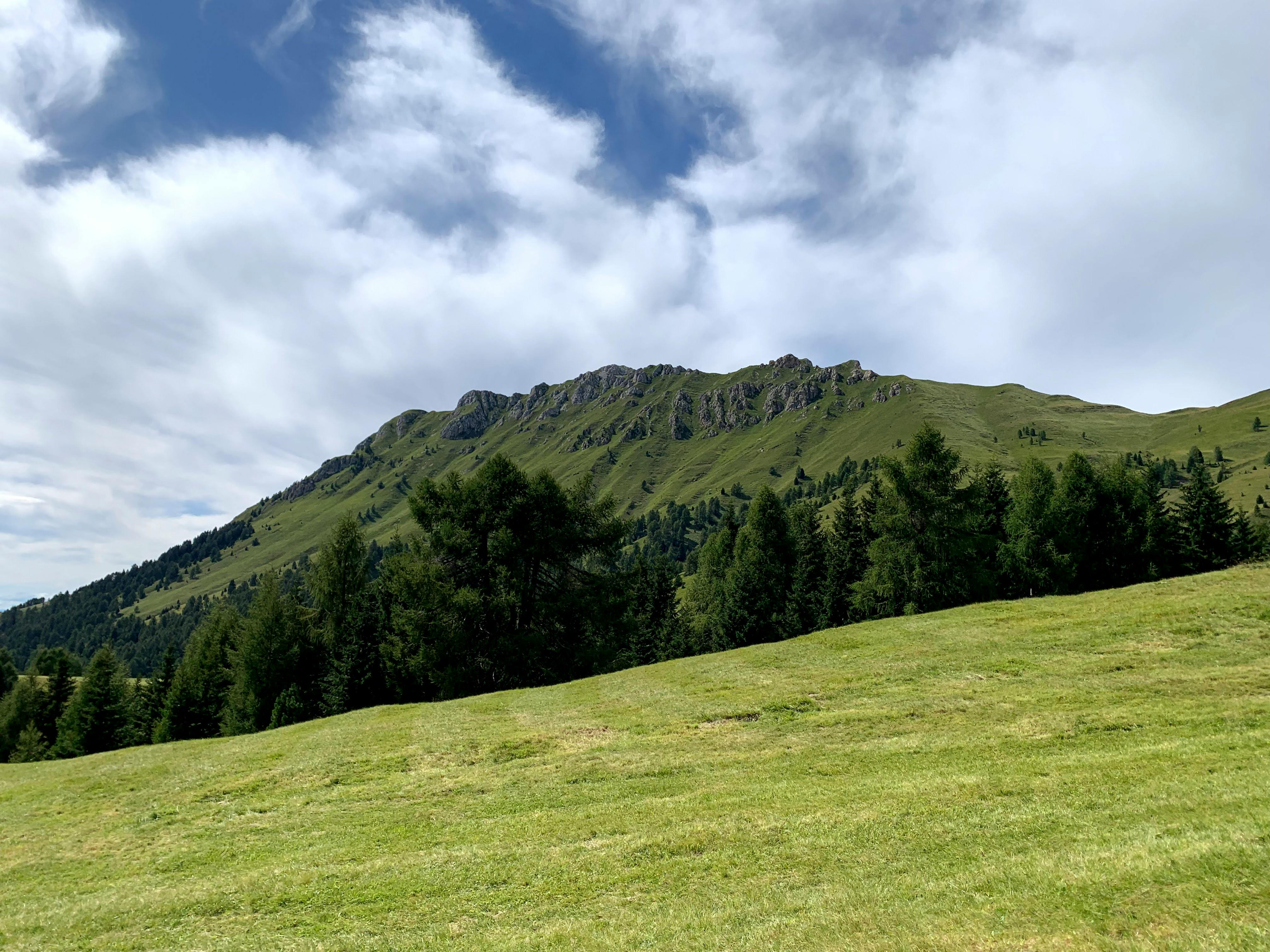 Grass Field Near Green Mountain · Free Stock Photo