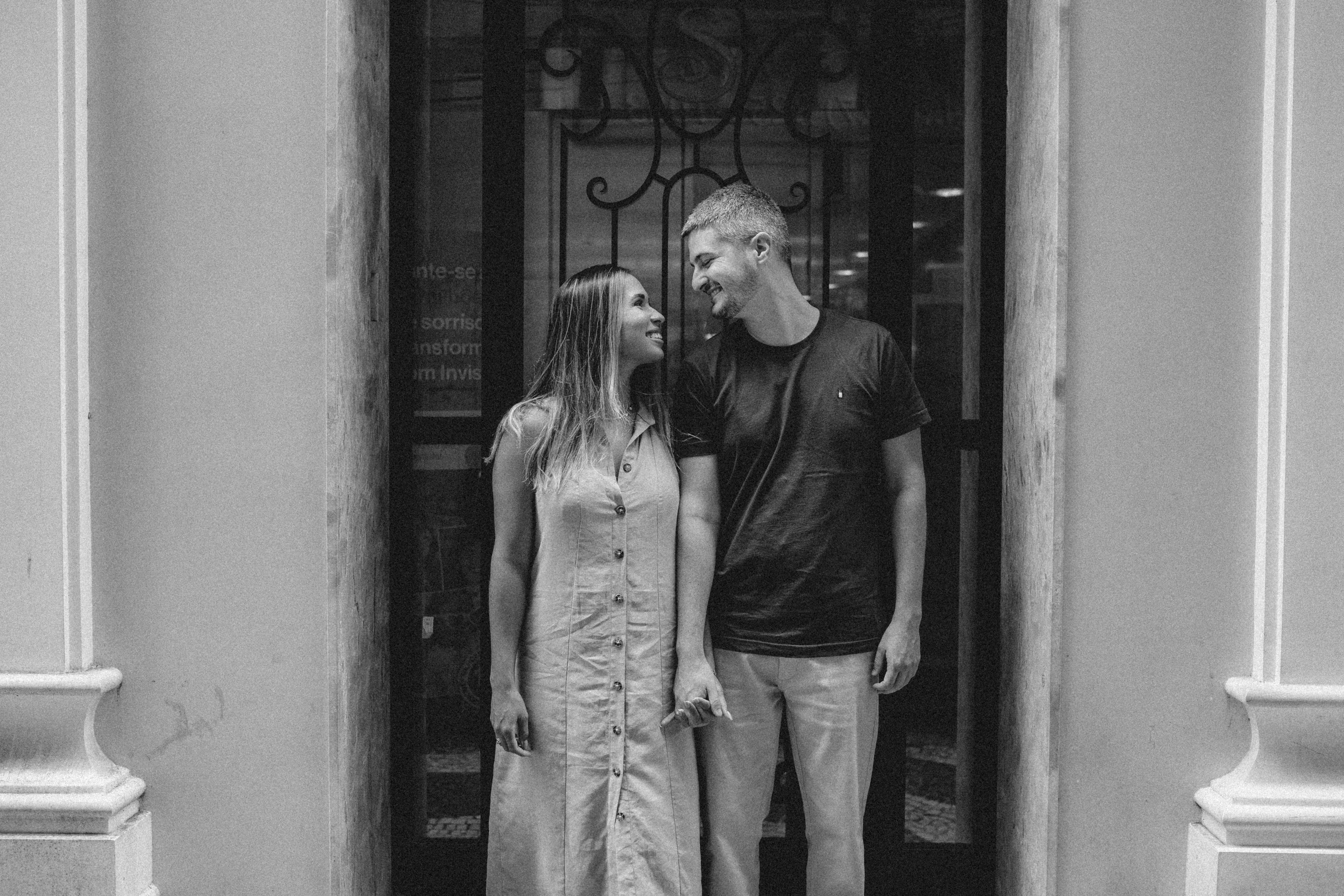 Monochrome Photo of Couple looking at each other · Free Stock Photo