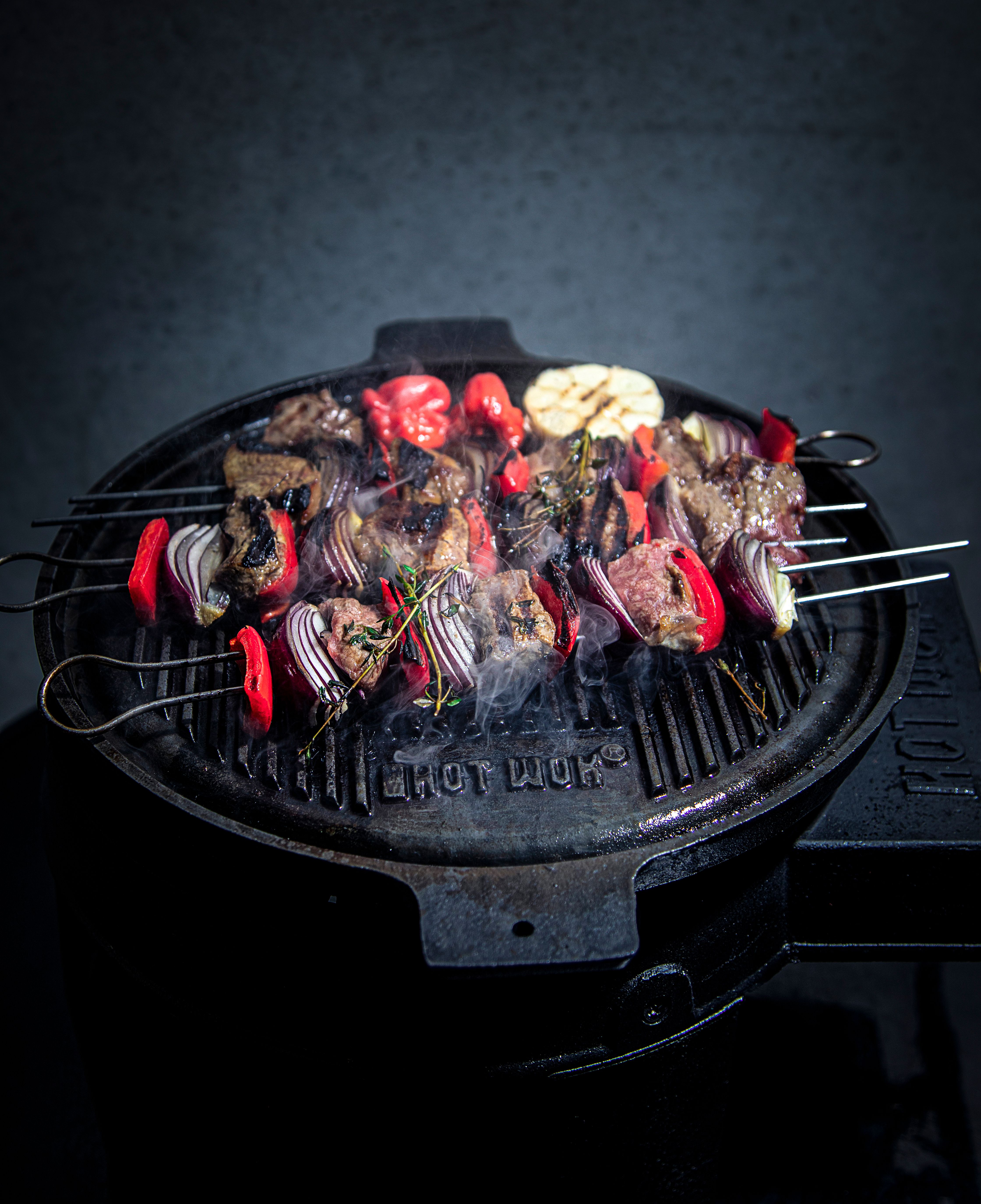 A Grilling Pan with Food on a Skewers · Free Stock Photo
