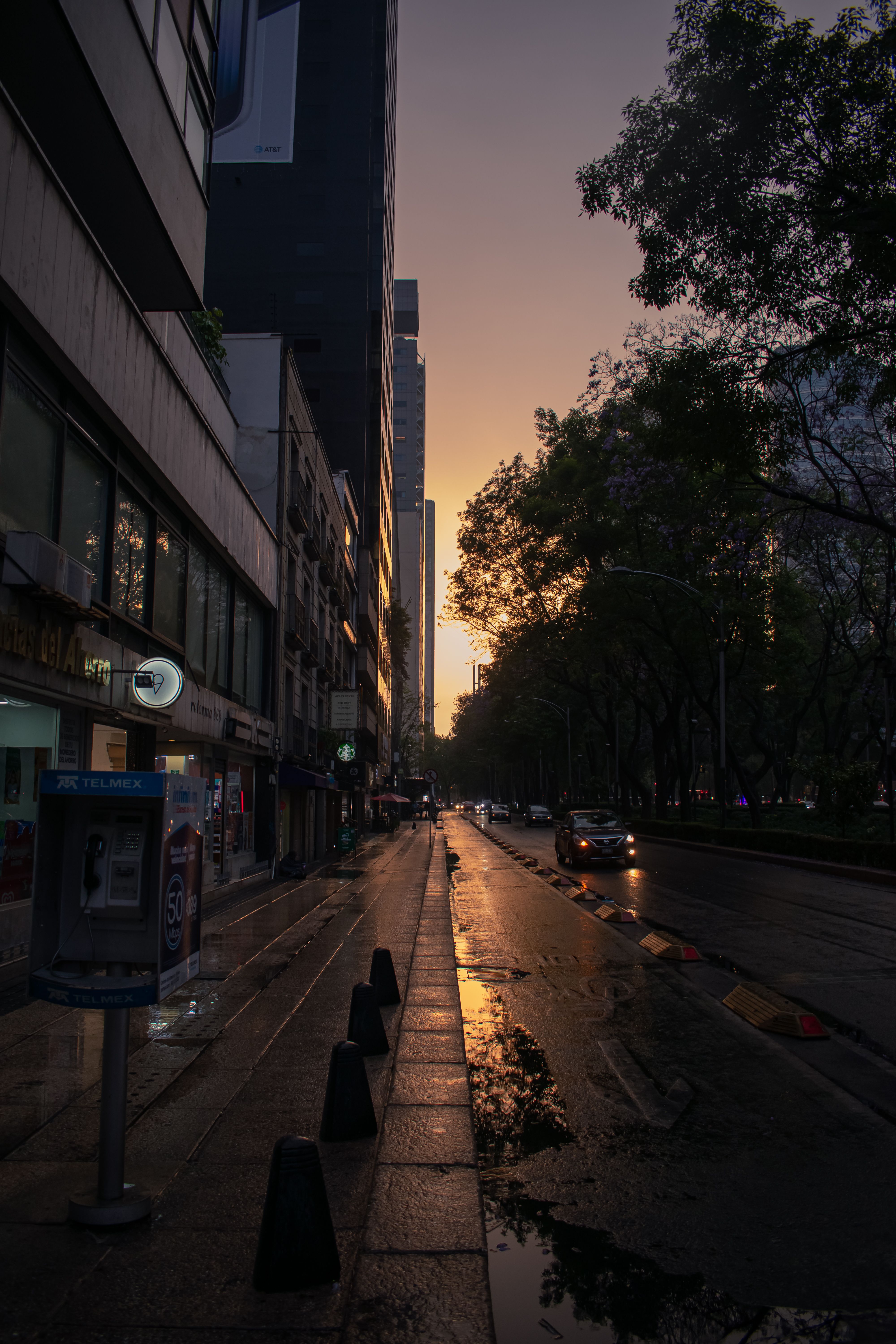 City Buildings Reflected in a Puddle at Dusk · Free Stock Photo