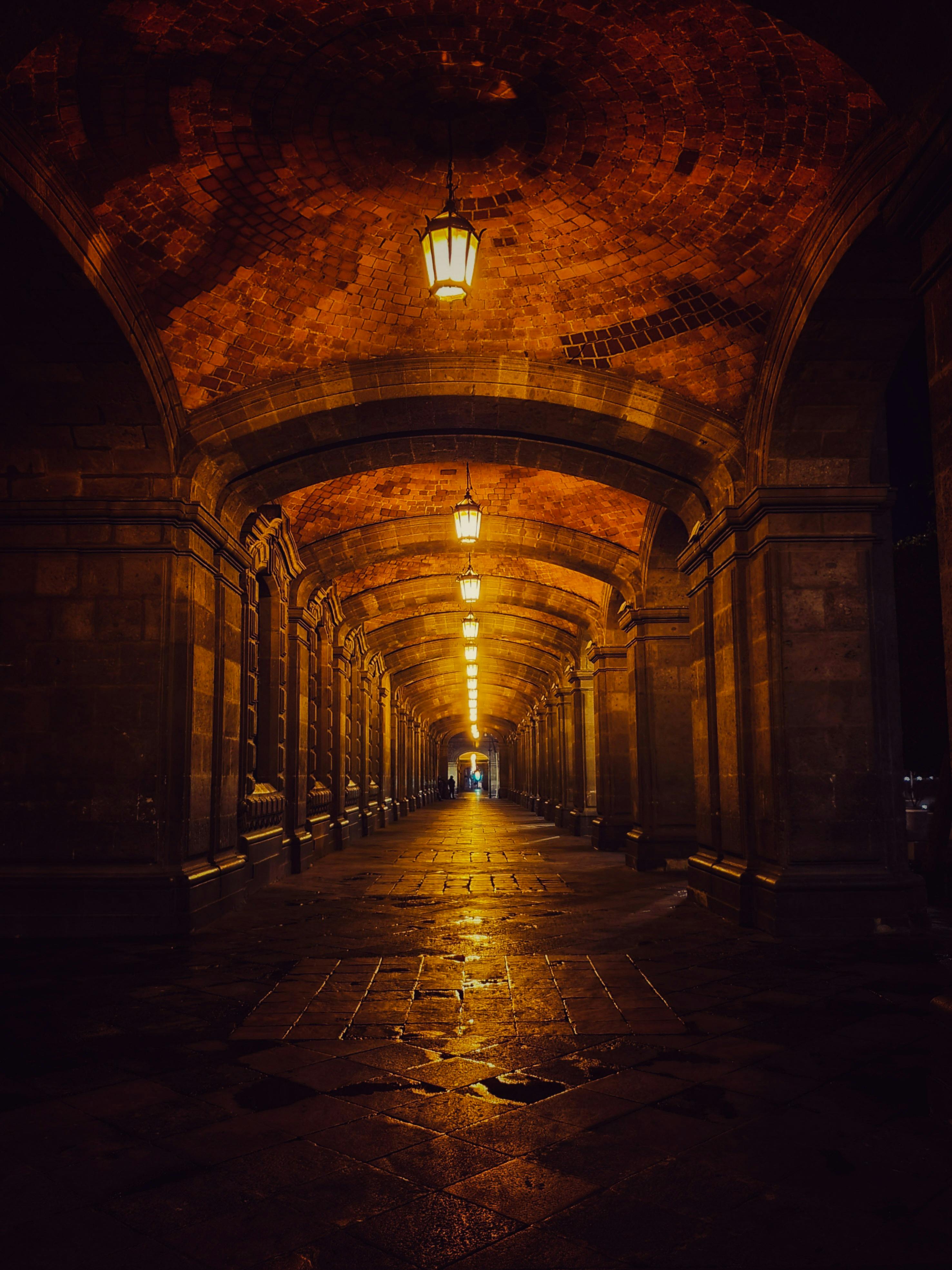 Corridor Lit by Lamps · Free Stock Photo