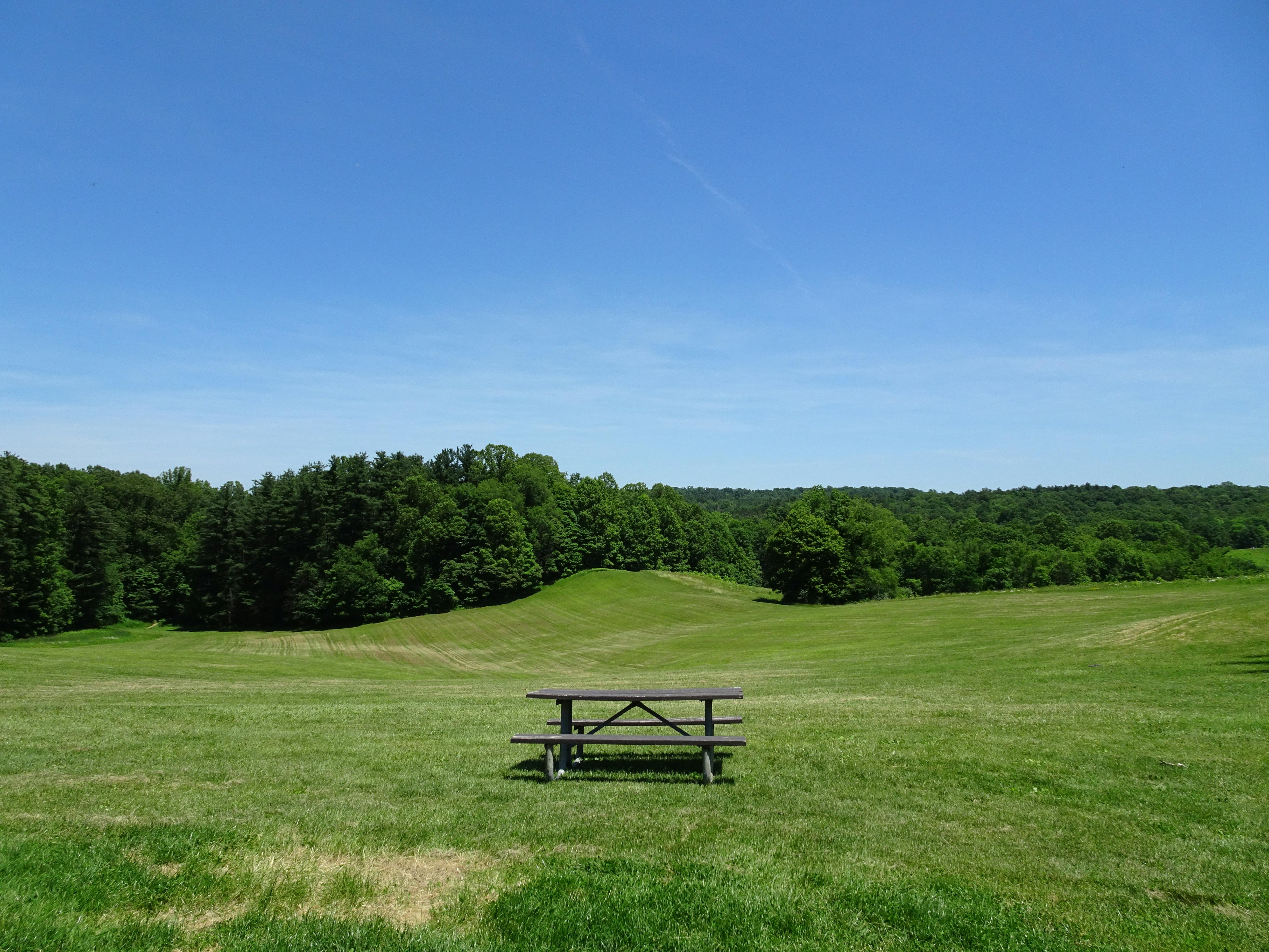 Low Angle Photo of Red Picnic Tables · Free Stock Photo