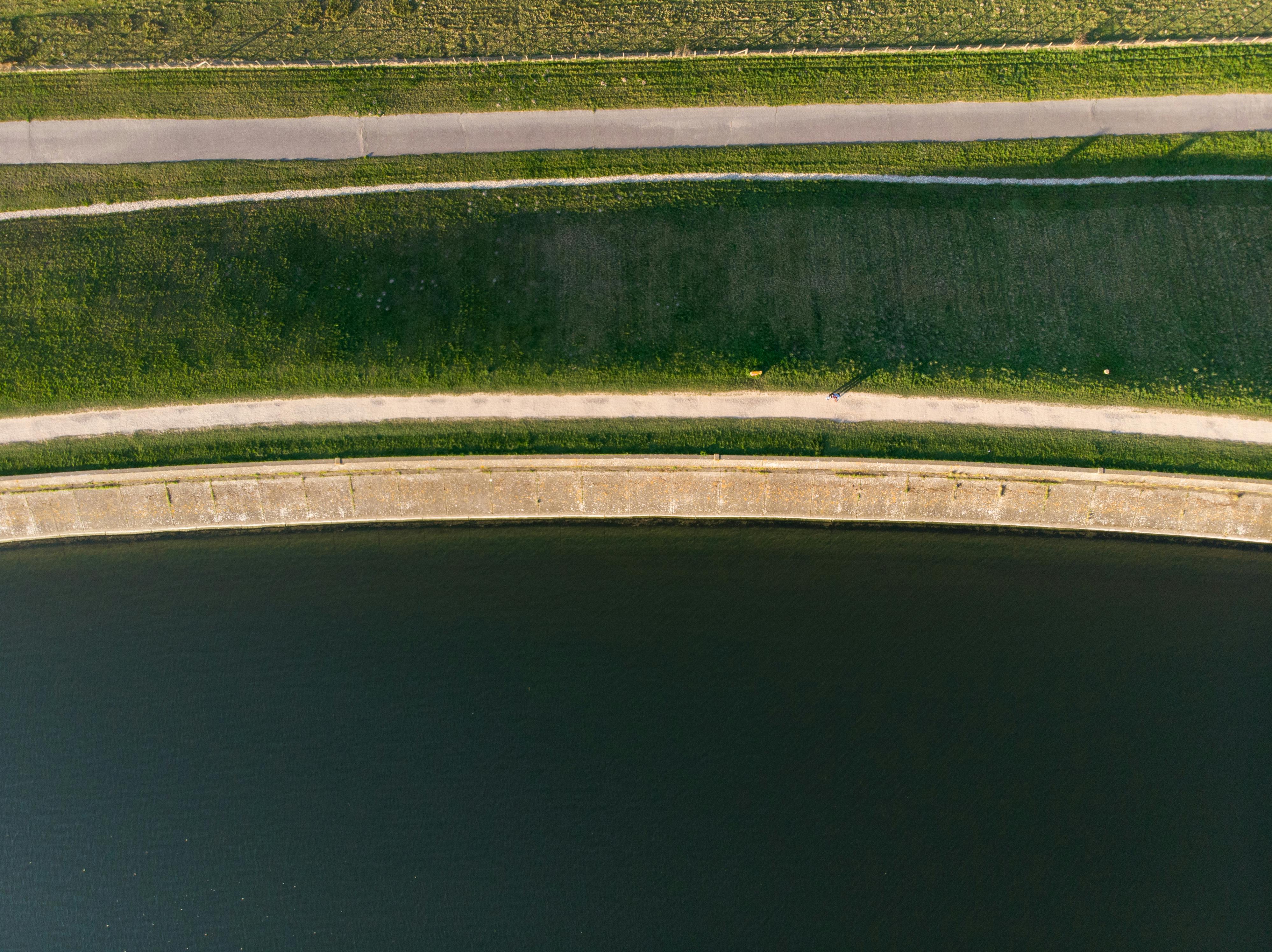 Grassland and Lakeshore in Overhead View · Free Stock Photo