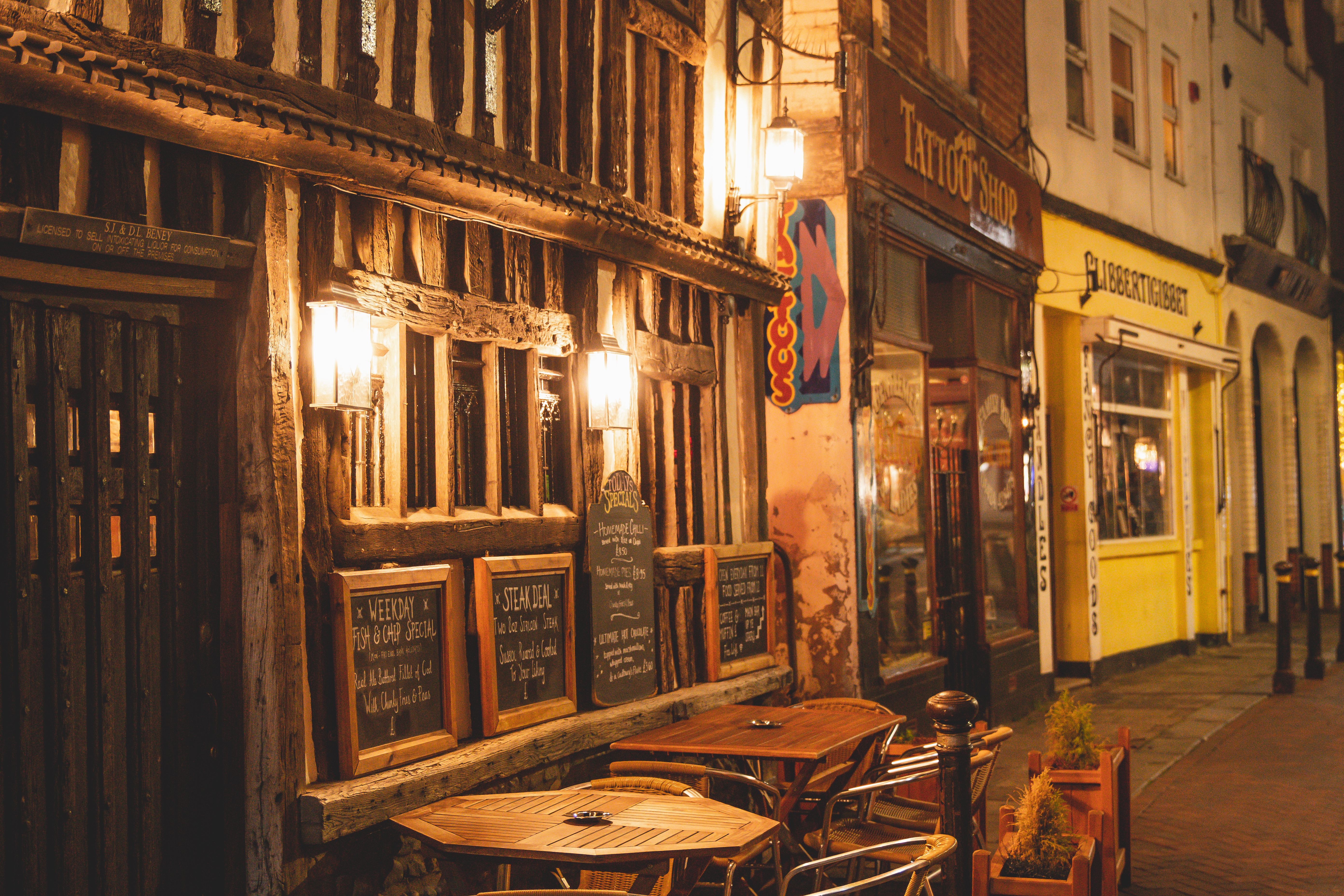 Shops Along the Street at Night · Free Stock Photo