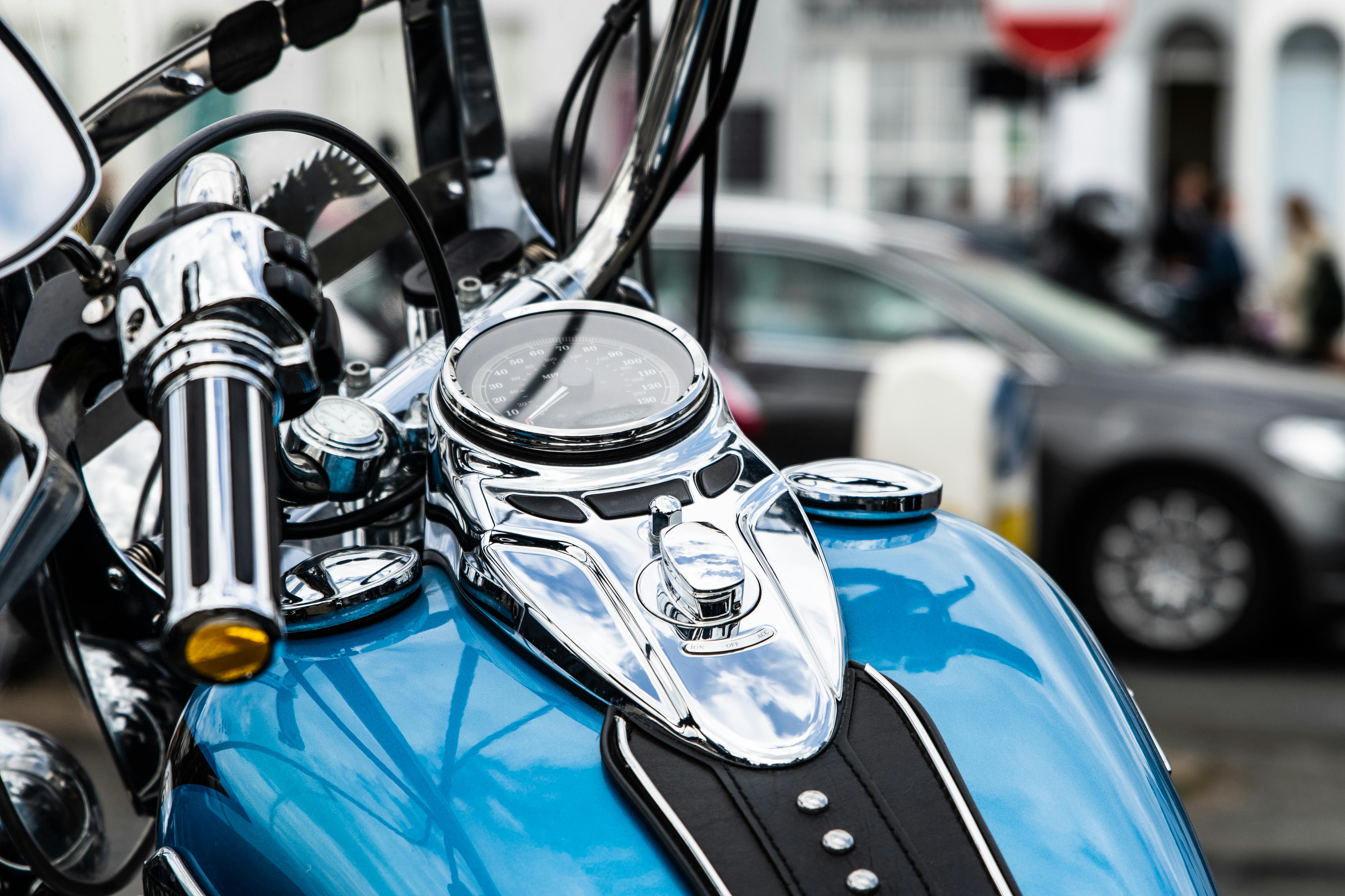 Close-up of the Speedometer on a Blue Motorcycle · Free Stock Photo