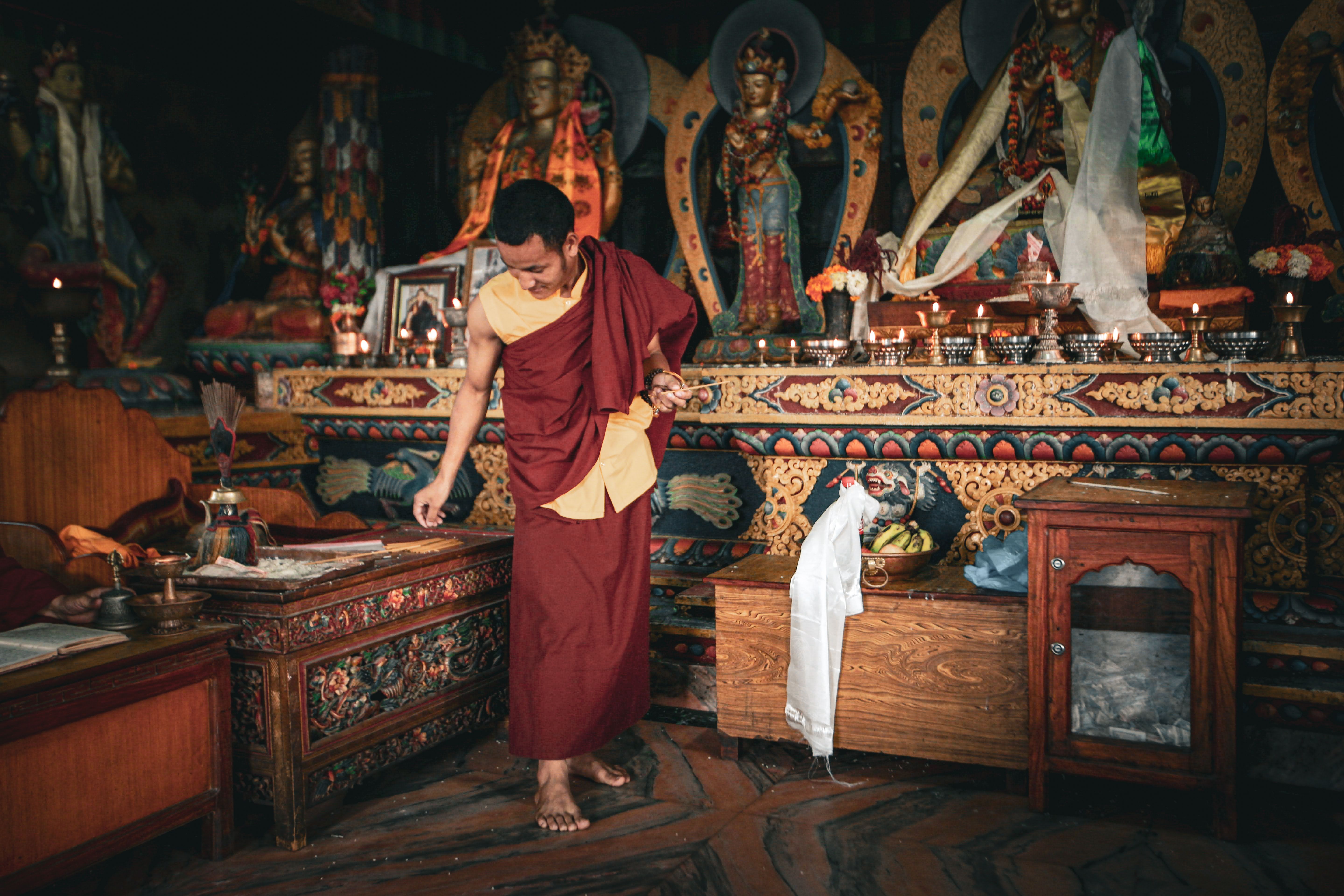 Man Wearing Traditional Clothing in Temple · Free Stock Photo