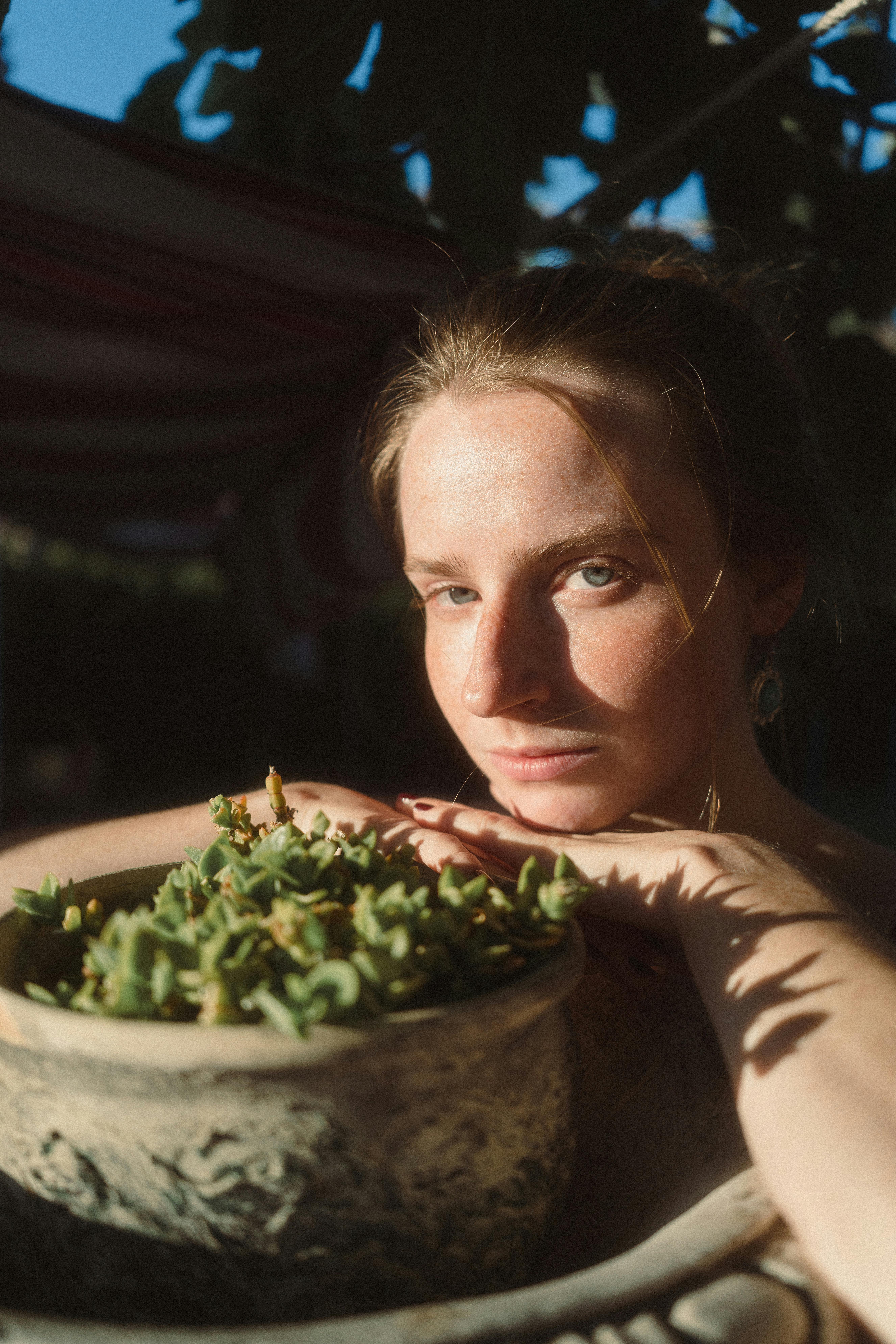 Sunlit Face of Woman · Free Stock Photo