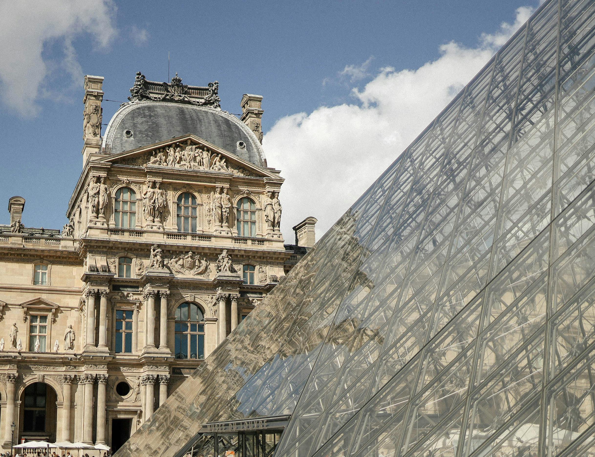 Exterior of the Louvre Palace and the Pyramid · Free Stock Photo