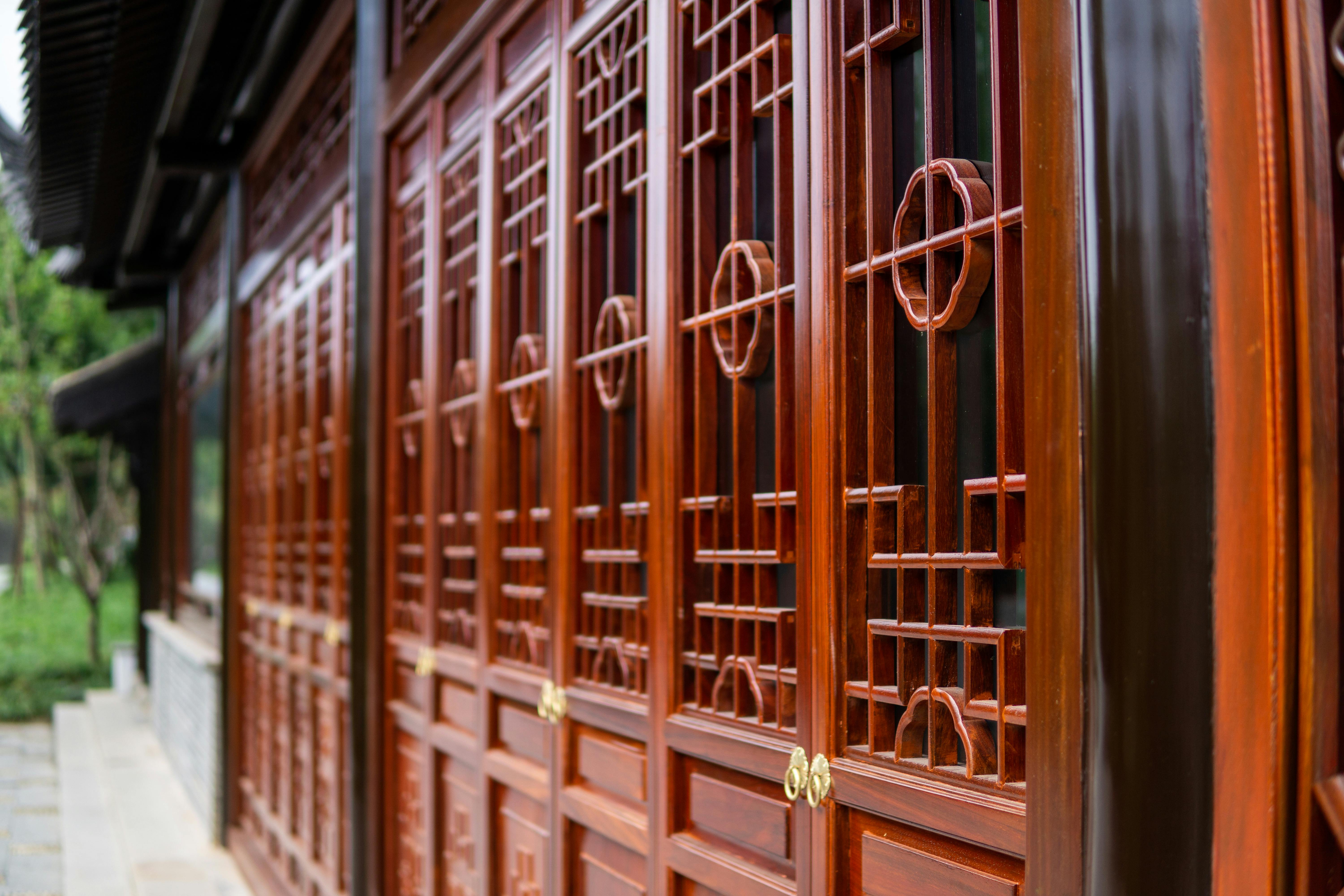 Close-up of a Wooden Exterior with a Design in Traditional Chinese ...