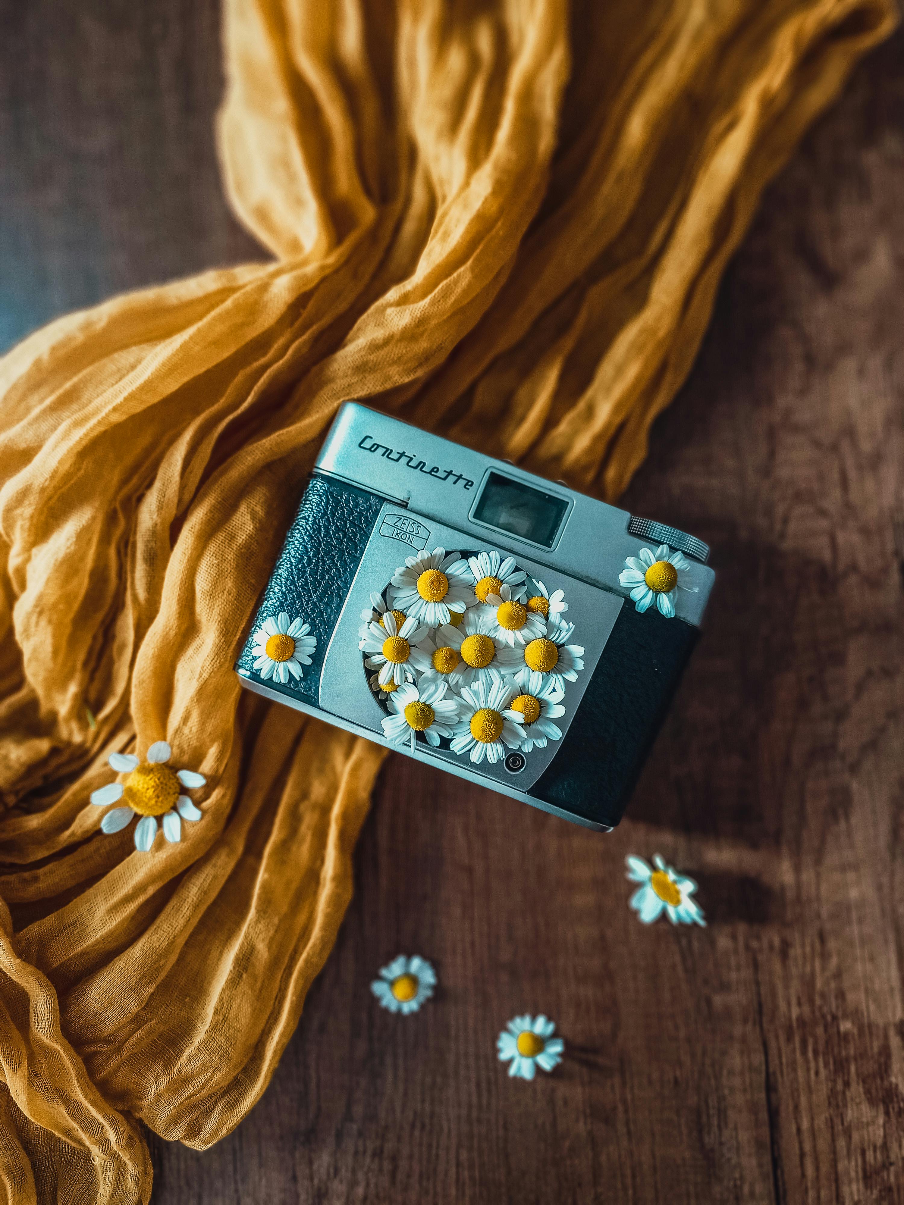 Photograph of Daisy Flowers on a Camera · Free Stock Photo