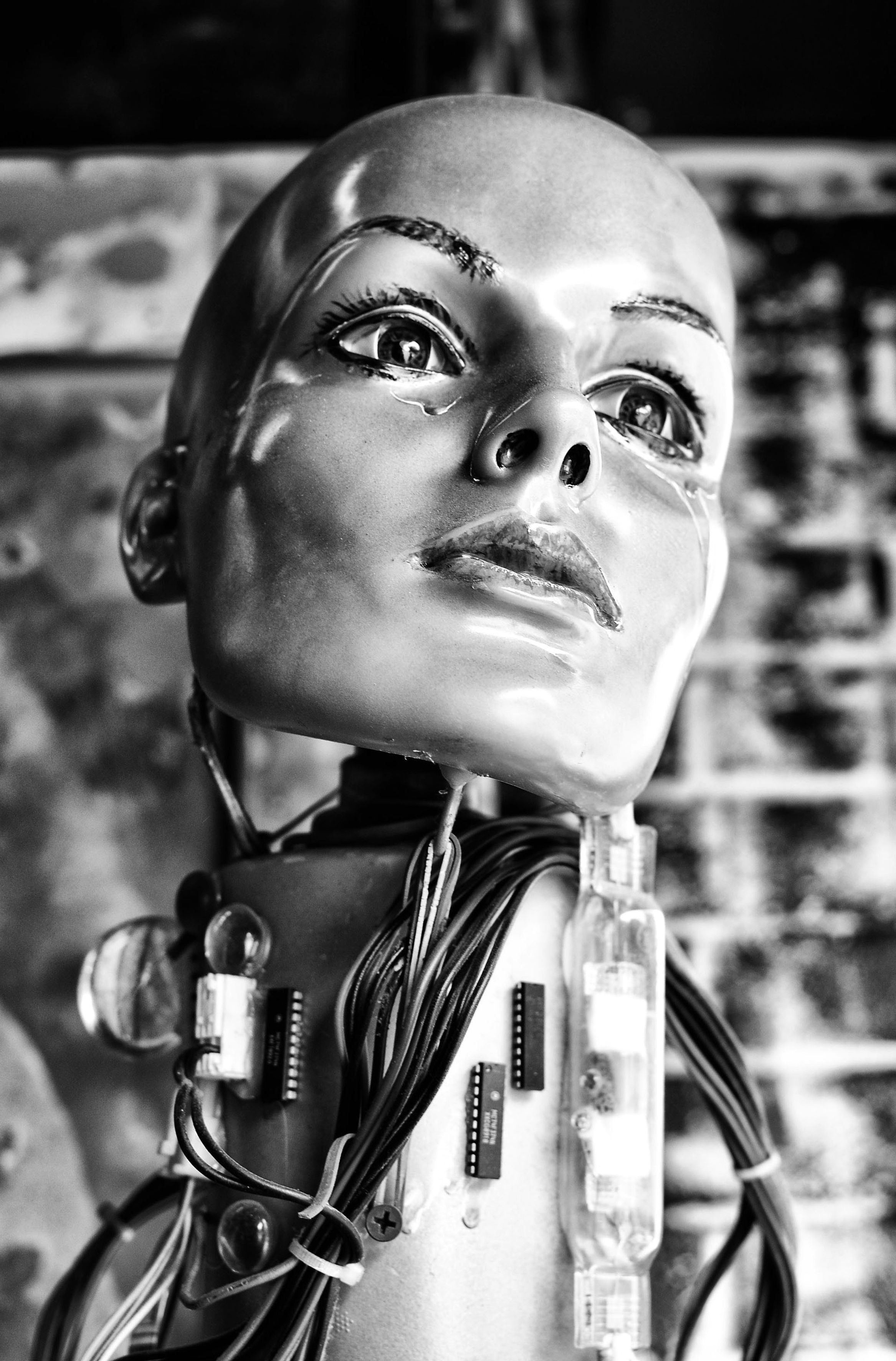 Black and White Photography of a Robot · Free Stock Photo