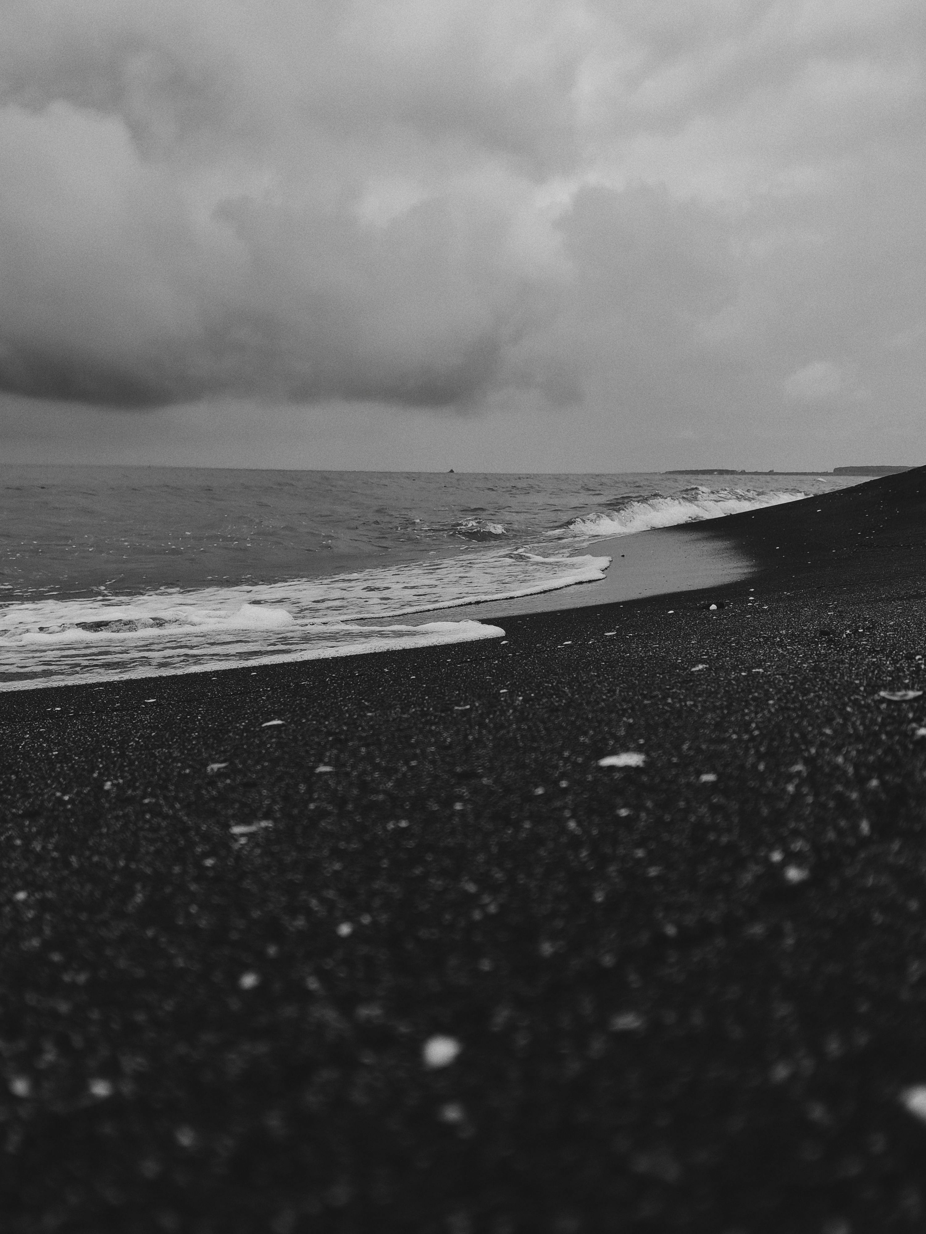 Grayscale Photo of Beach Shore · Free Stock Photo