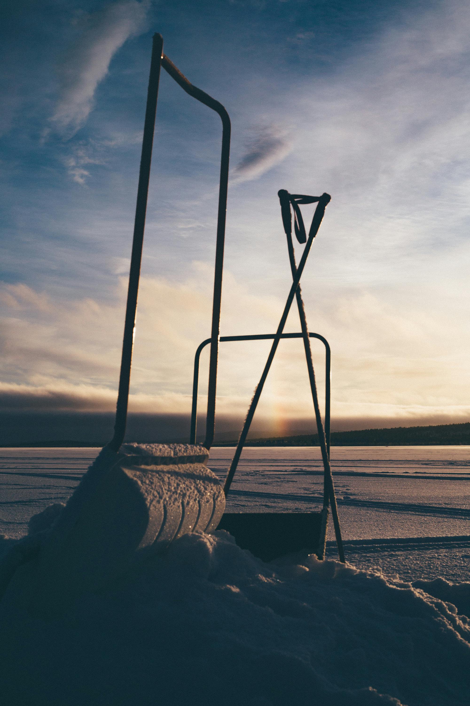 Equipment in Snow at Dawn · Free Stock Photo