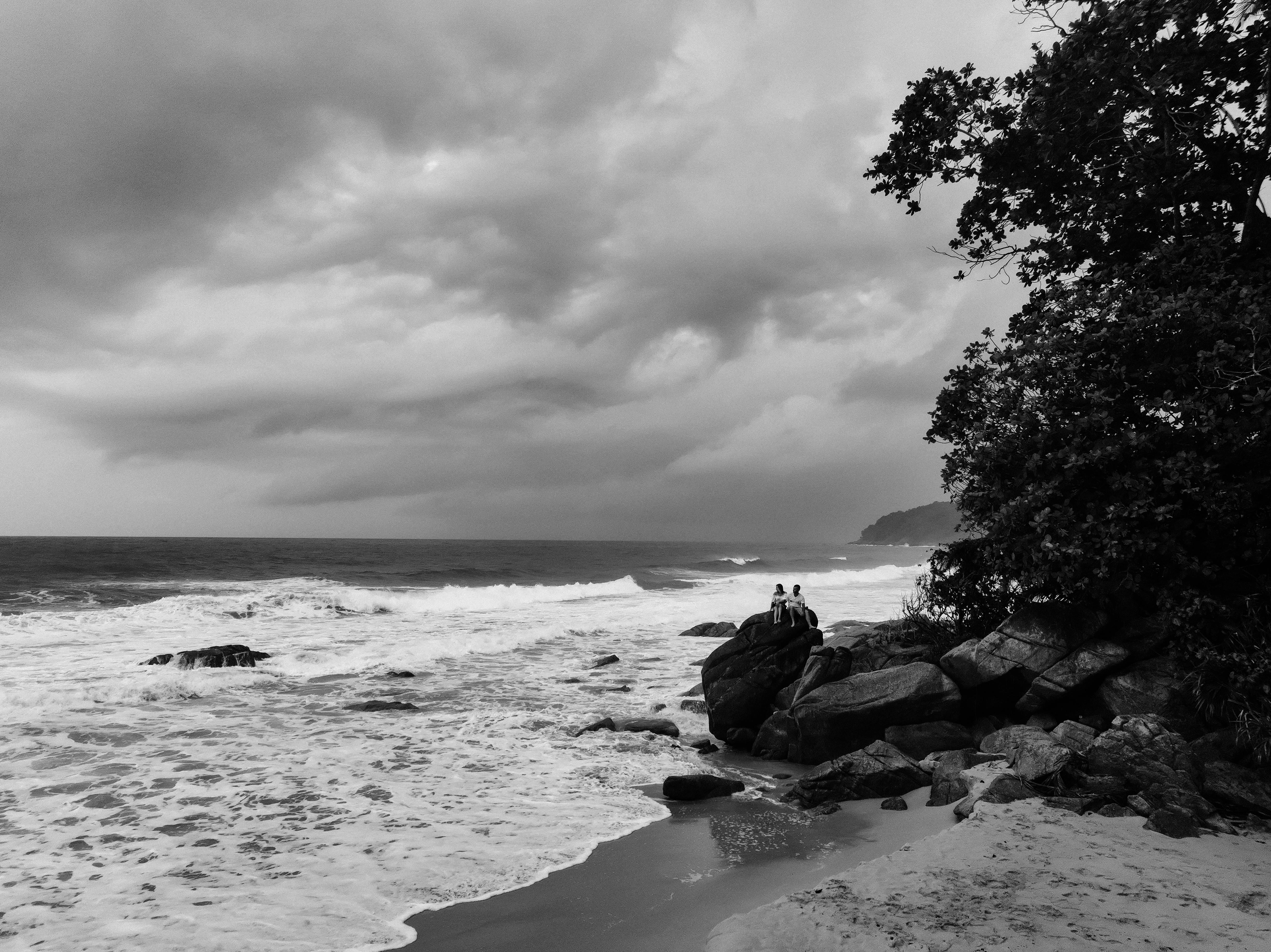 Black and White Photo of a Beach · Free Stock Photo