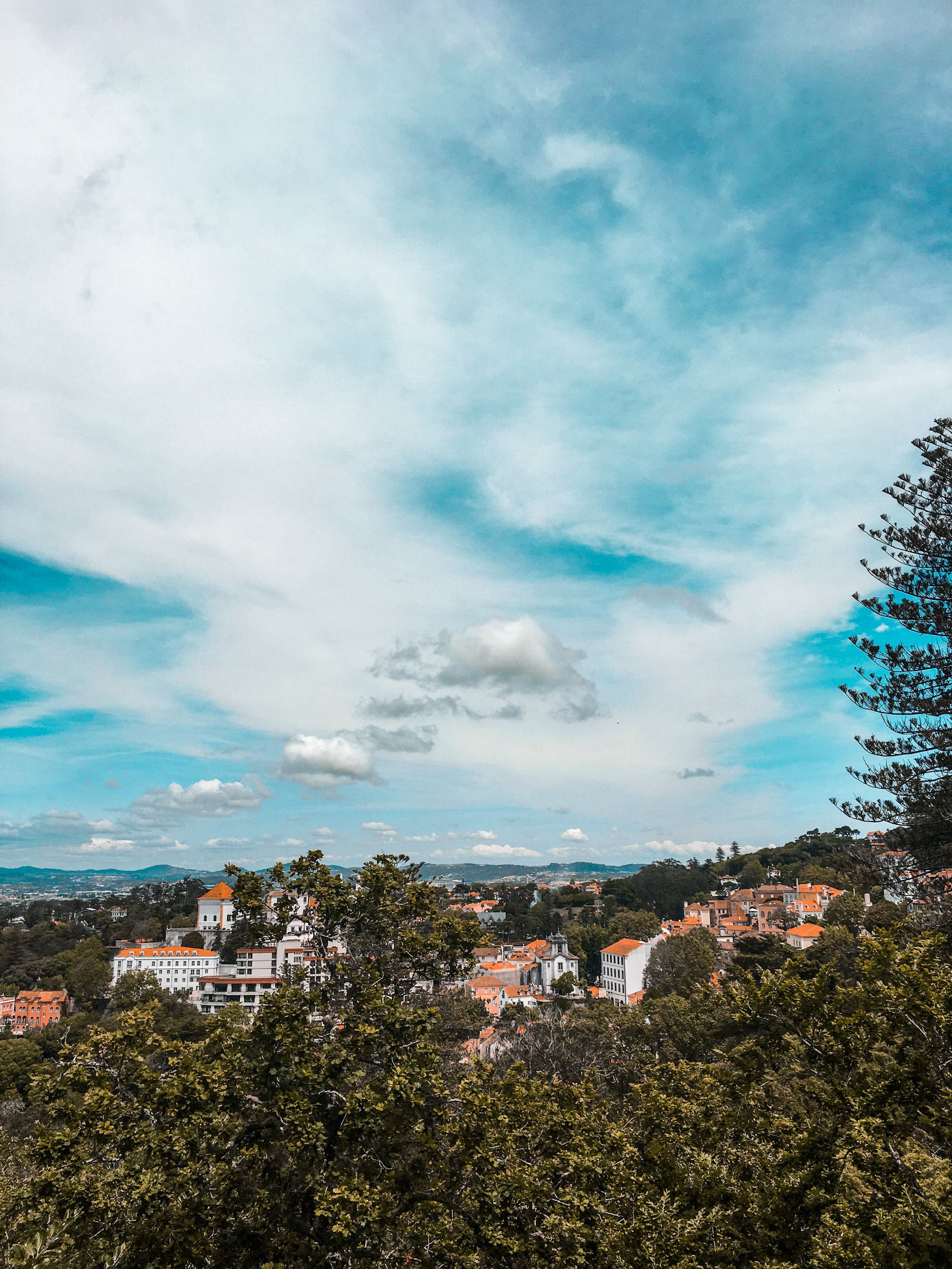 Townscape with Trees and Clouds in Blue Sky · Free Stock Photo