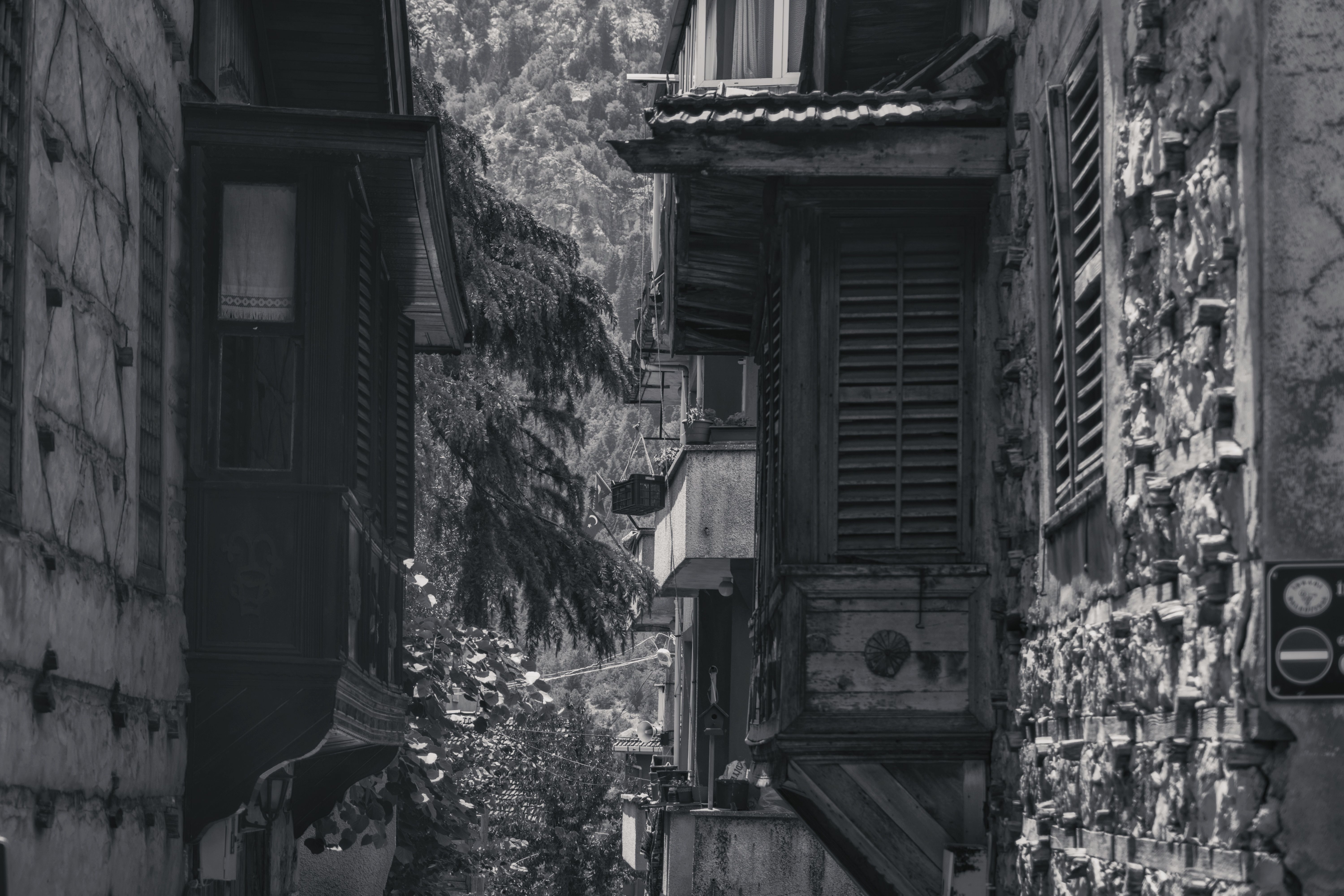 Grayscale Photo of Old Wooden Houses · Free Stock Photo