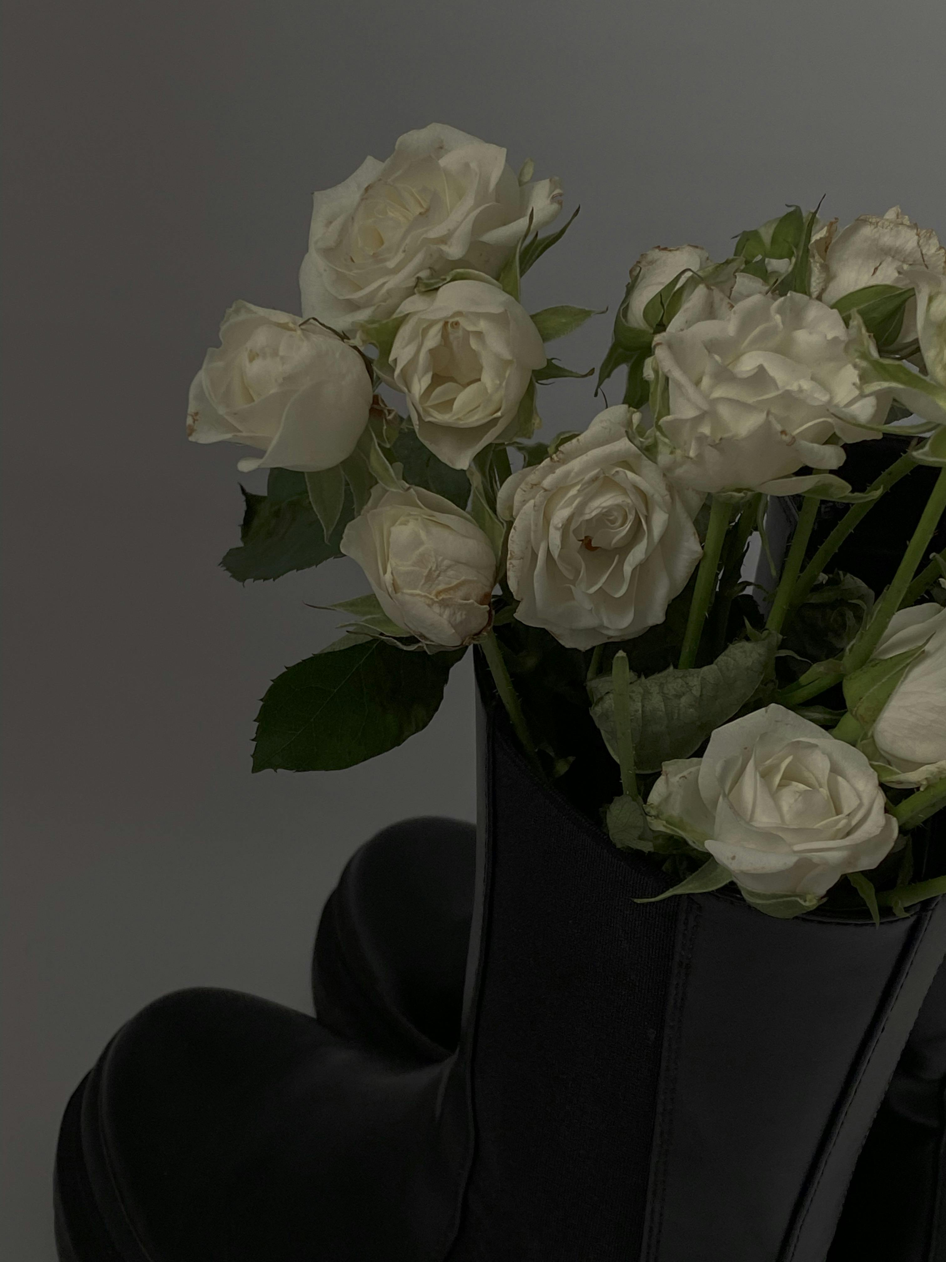White Roses in Black Boots · Free Stock Photo