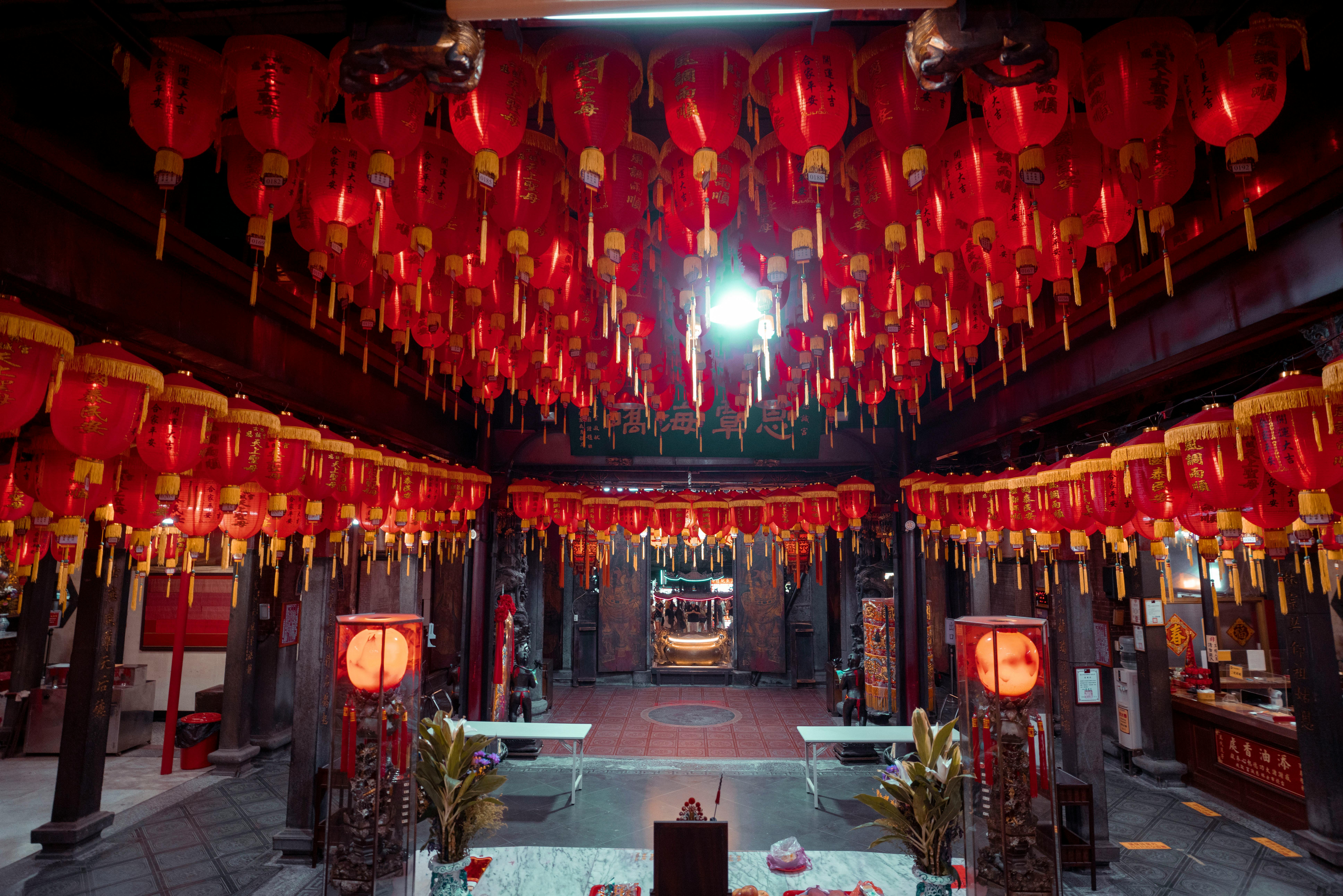 Chinese Lanterns inside a Temple · Free Stock Photo