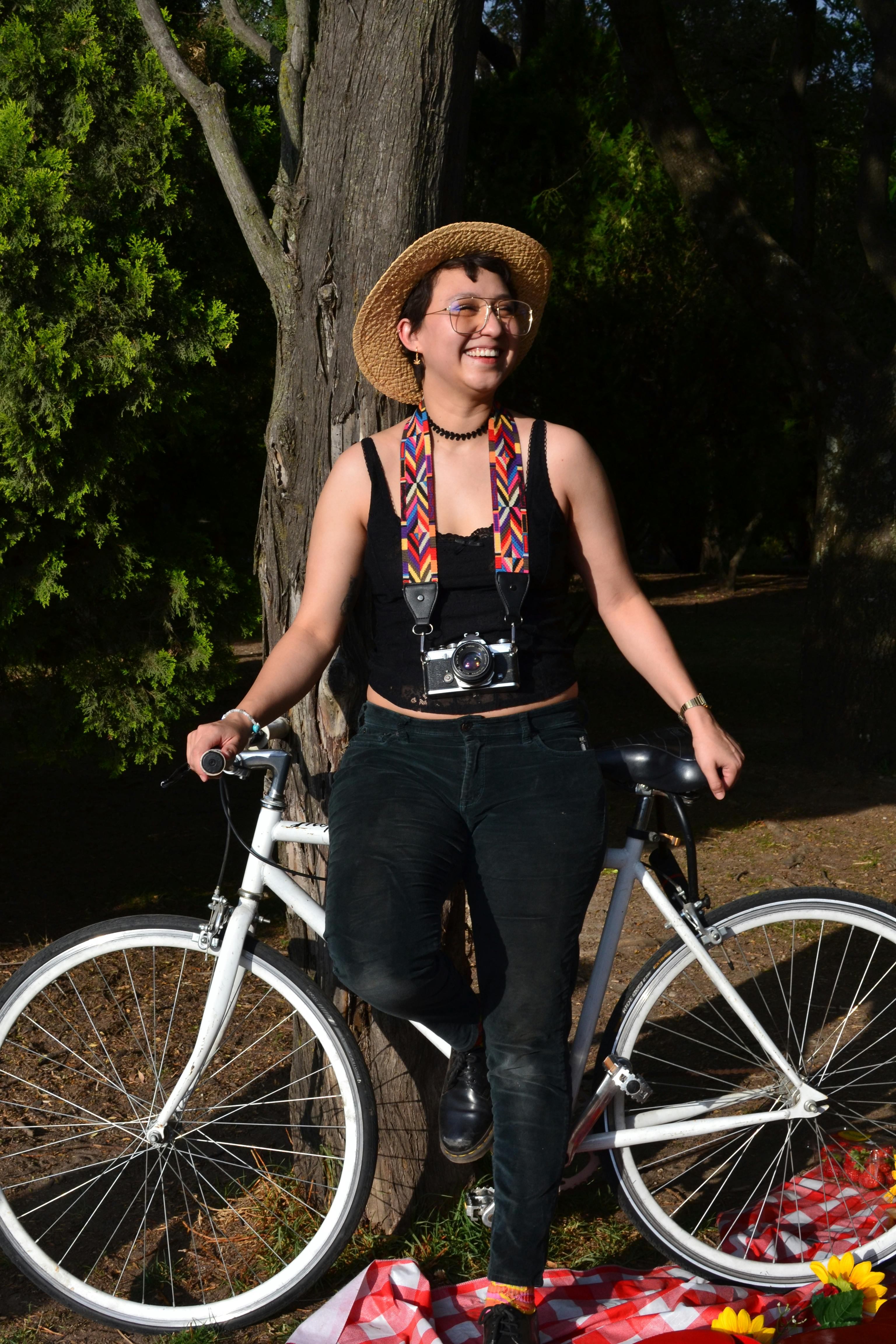 Woman Leading Bike with Wicker Basket on · Free Stock Photo