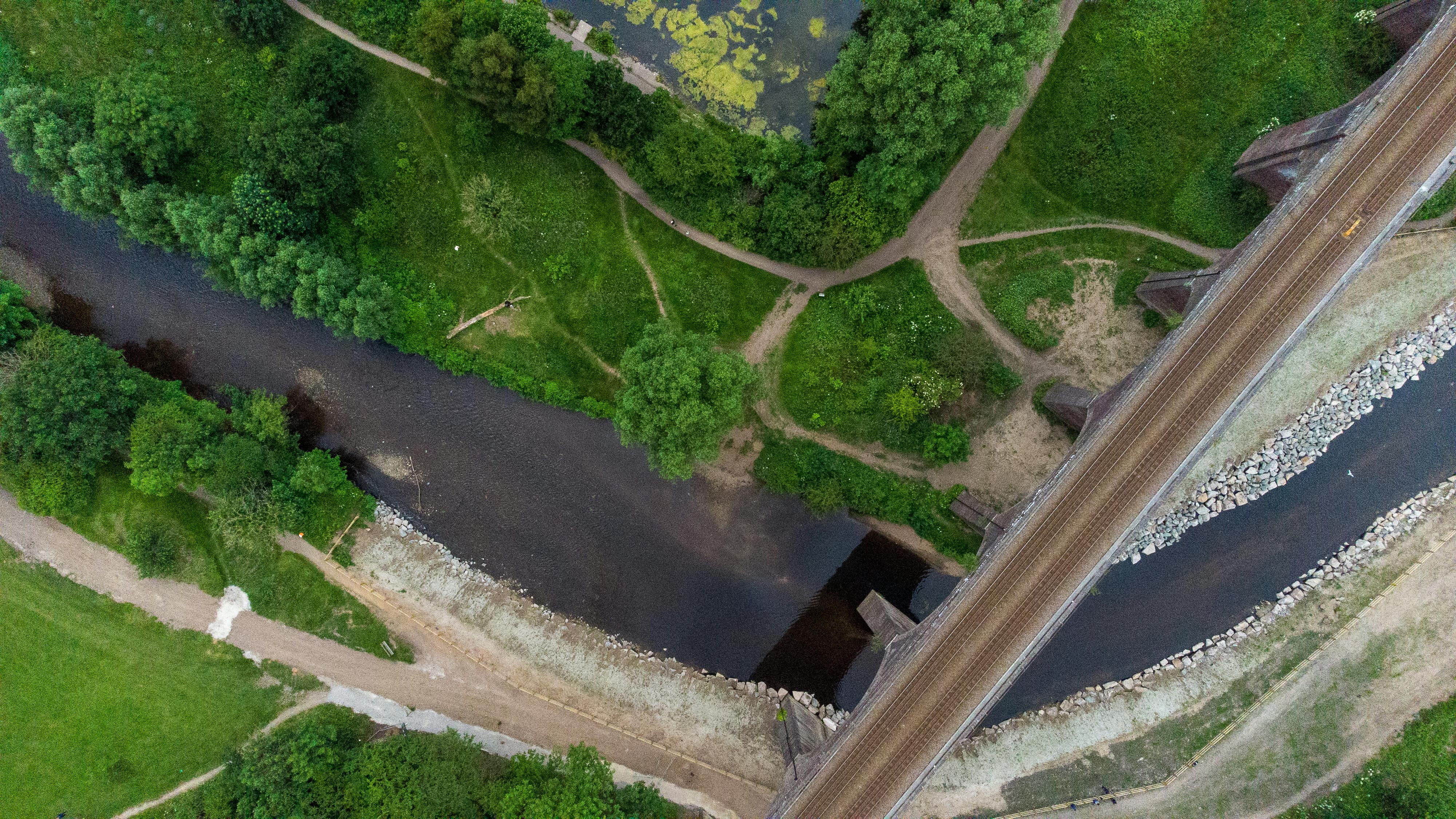Birds Eye View of River and Bridge · Free Stock Photo