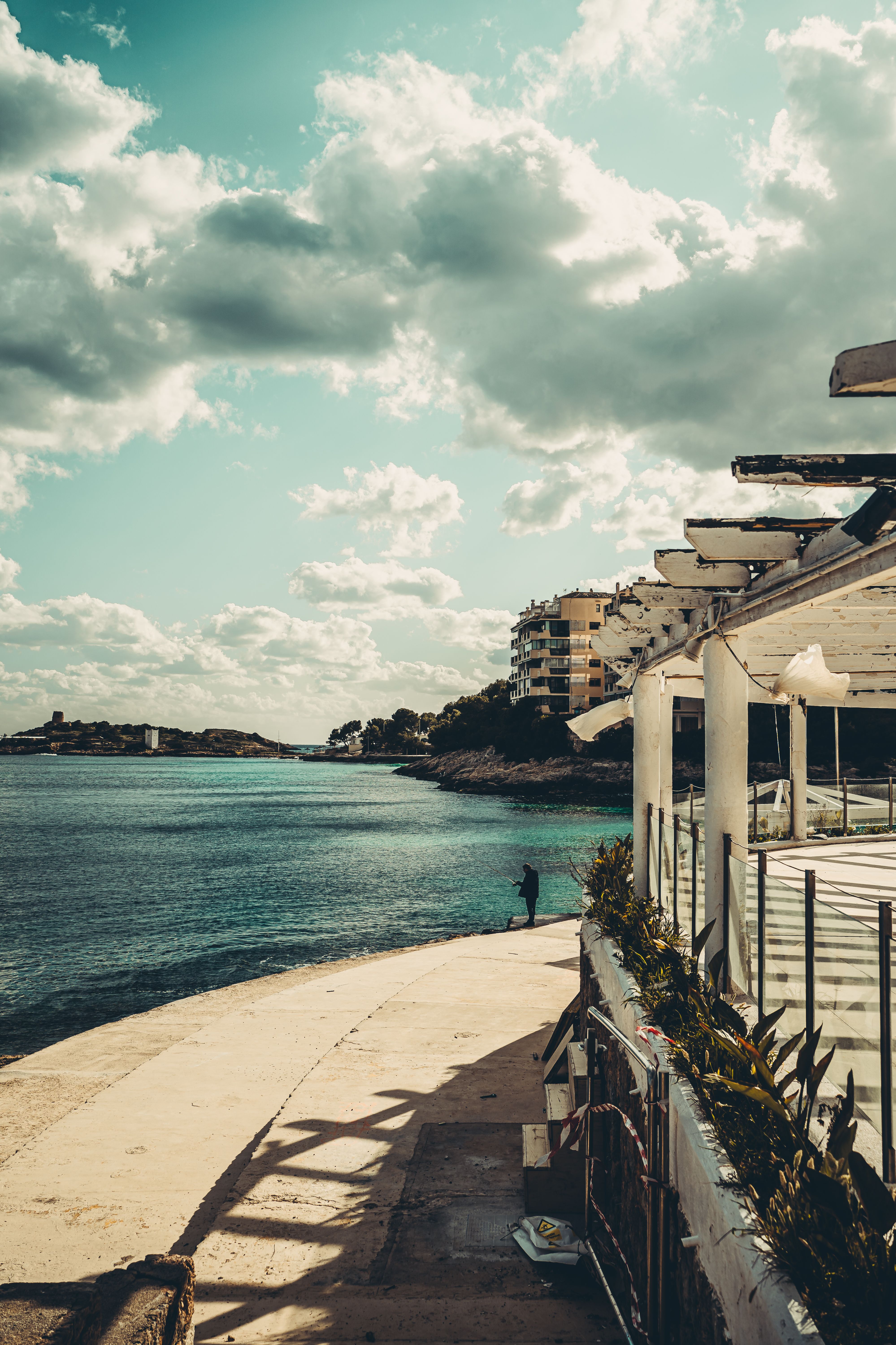 Man Standing on Sunny Sea Shore in City · Free Stock Photo