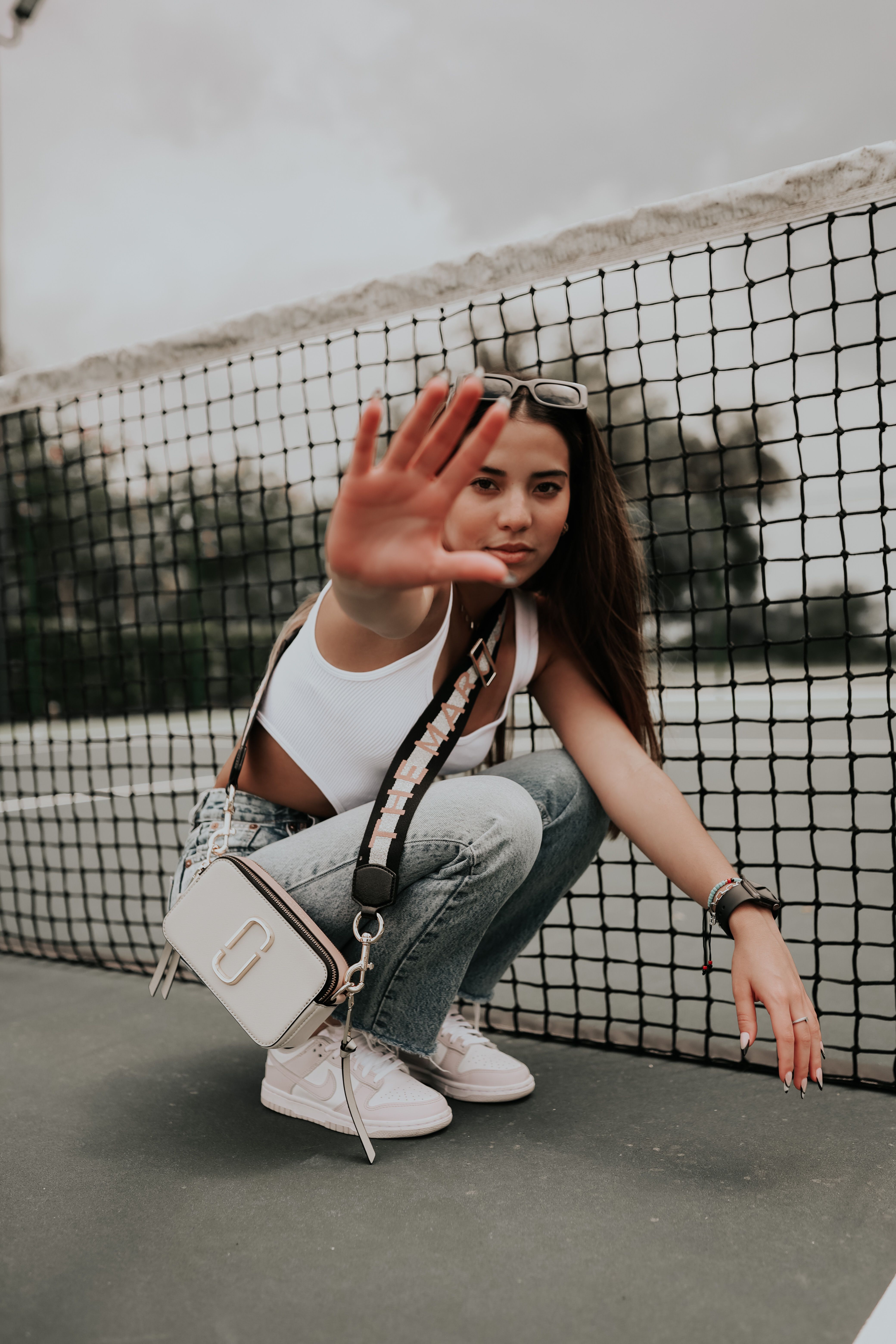 Woman Crouching on Tennis Court · Free Stock Photo