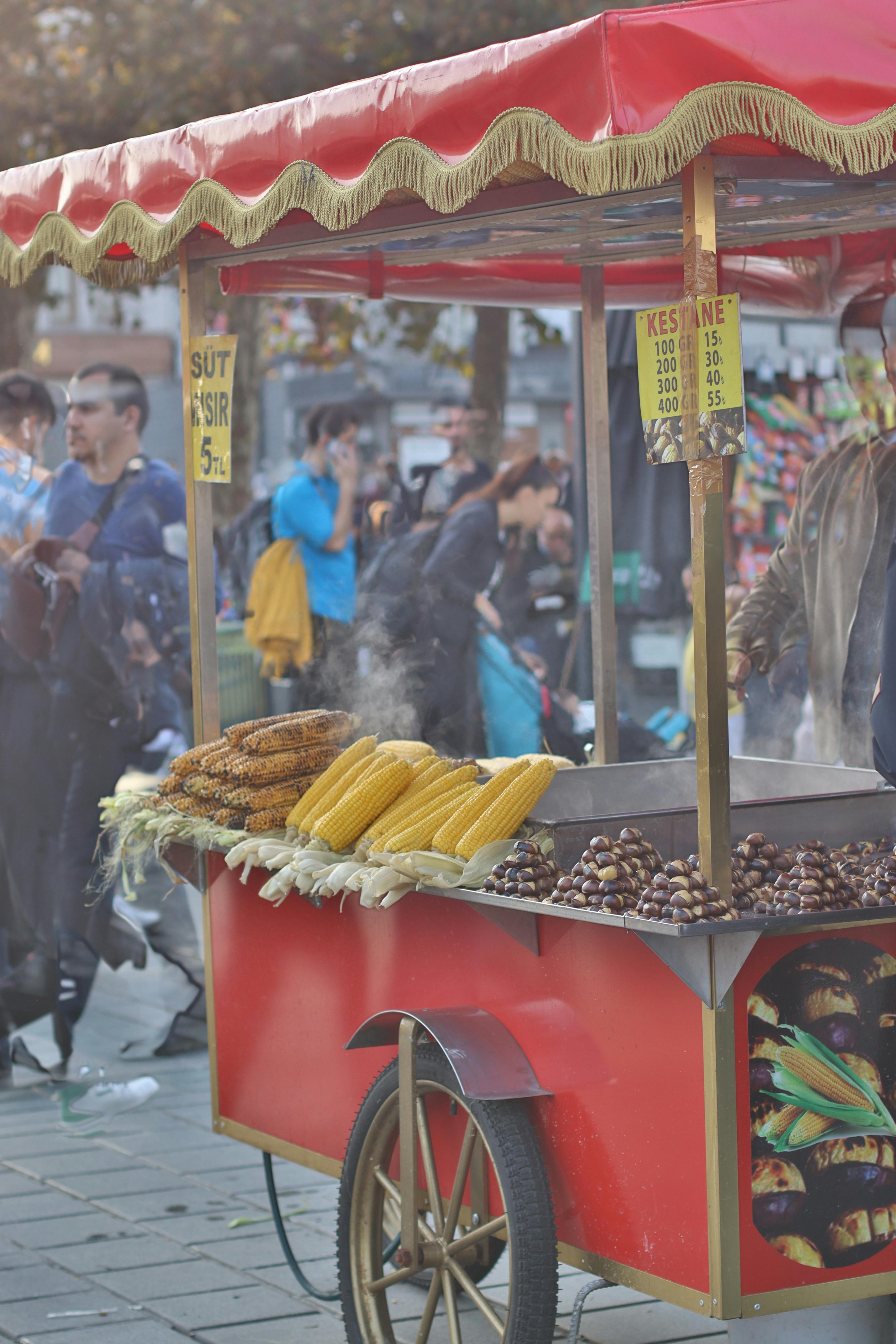 Corn on Red Food Stall · Free Stock Photo