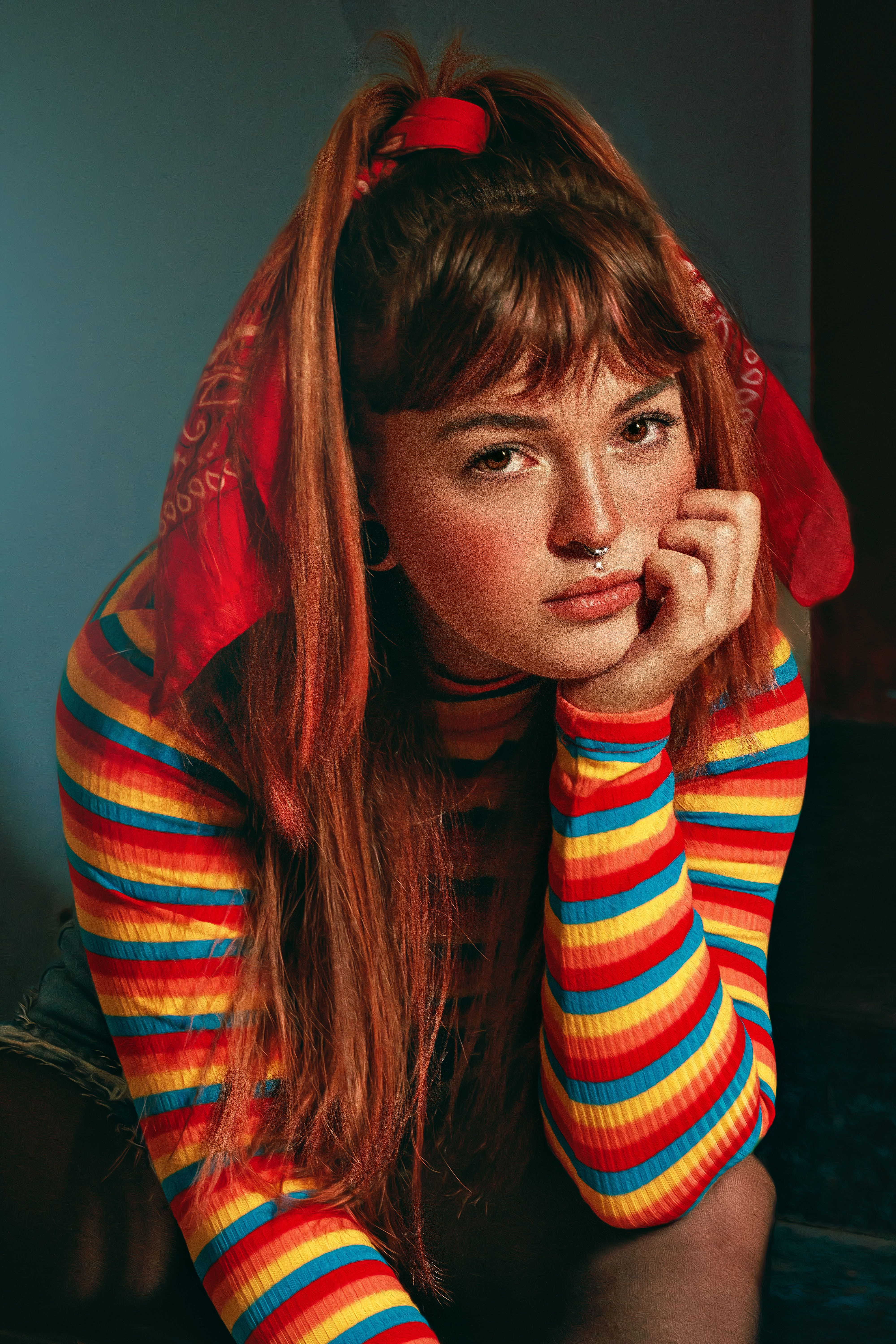 A Woman in Rainbow Long Sleeve Shirt · Free Stock Photo